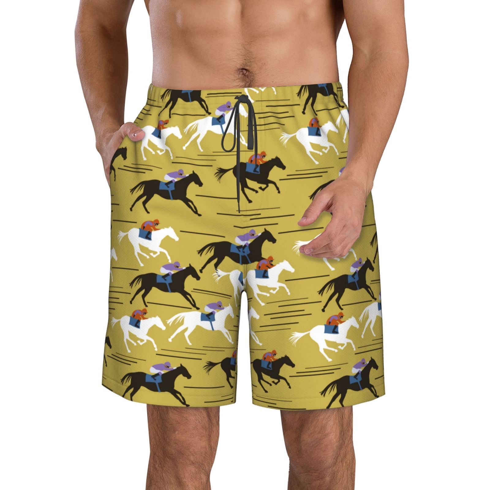 Cauagu Horsemen In Horseraces Print Men's Swim Trunks,Hawaiian Bathing ...