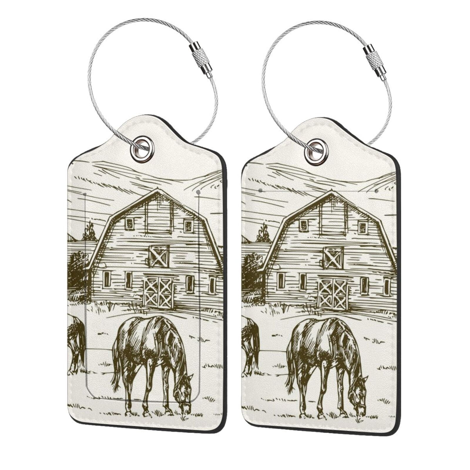 Cauagu Horses Grazing On Meadow Pattern Luggage Tags,Leather Luggage ...