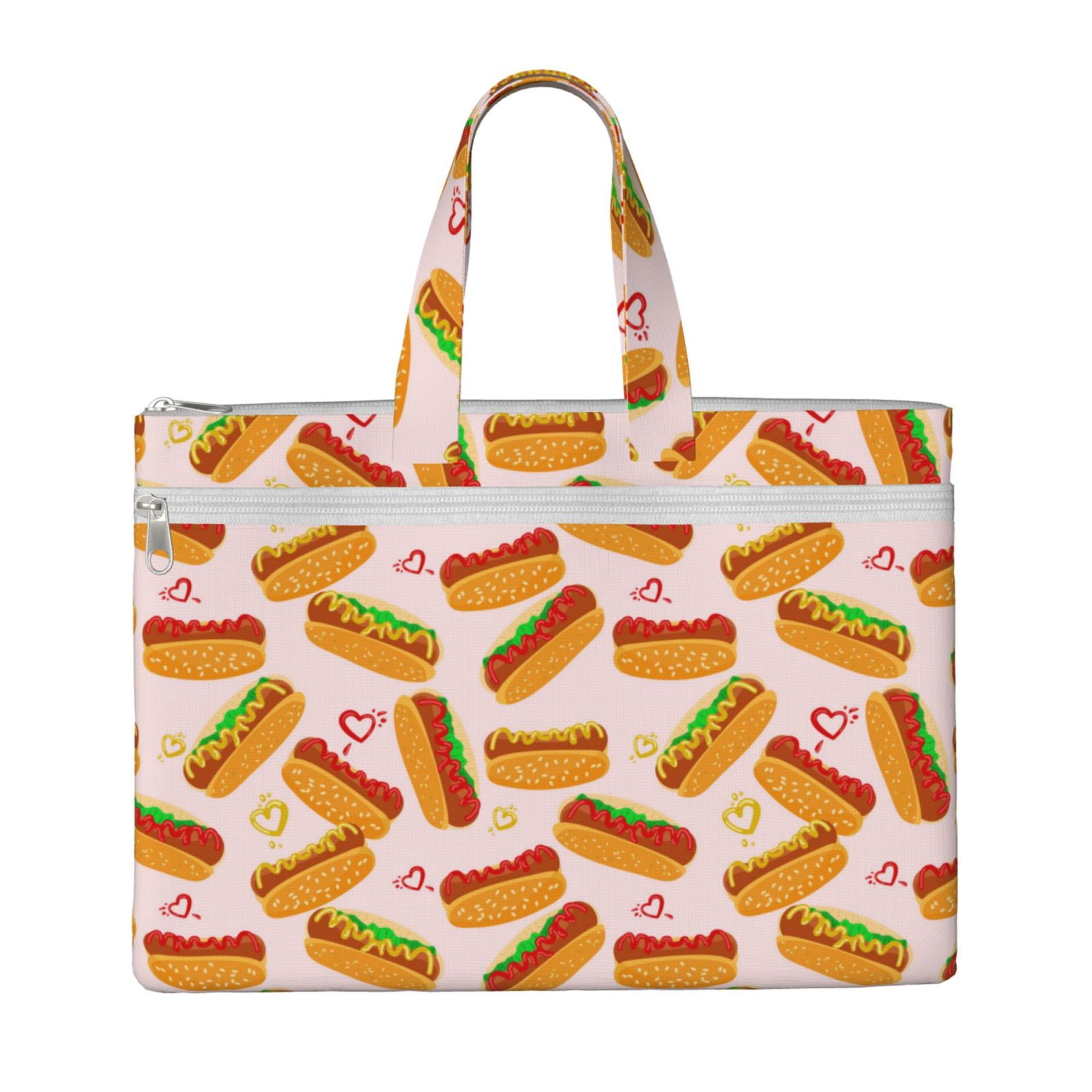 Cauagu Hot Dog In Heart Pattern Canvas Tote File Bag, Zipper Tote Bag ...