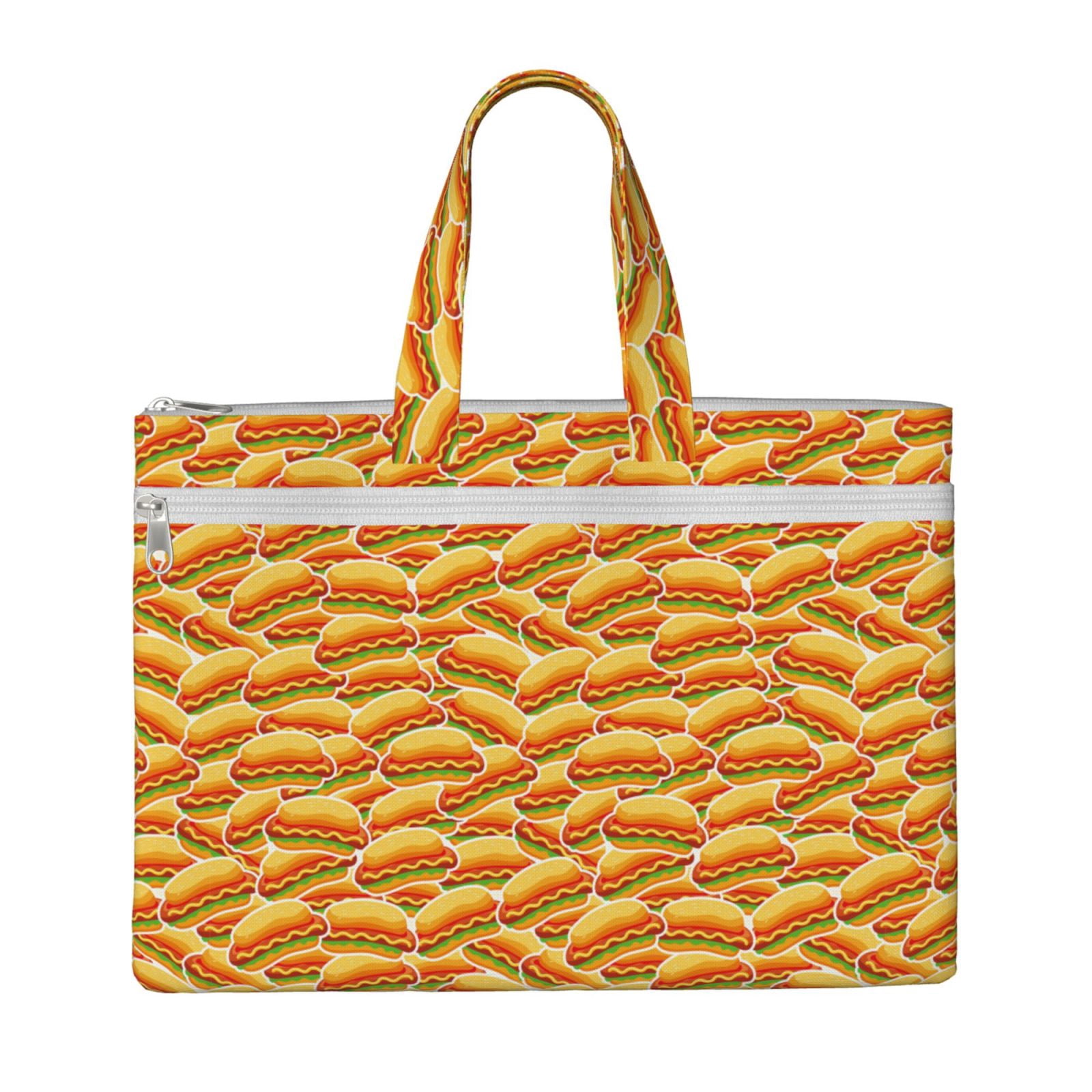 Cauagu Hot Dogs Pattern Canvas Tote File Bag, Zipper Tote Bag Business ...