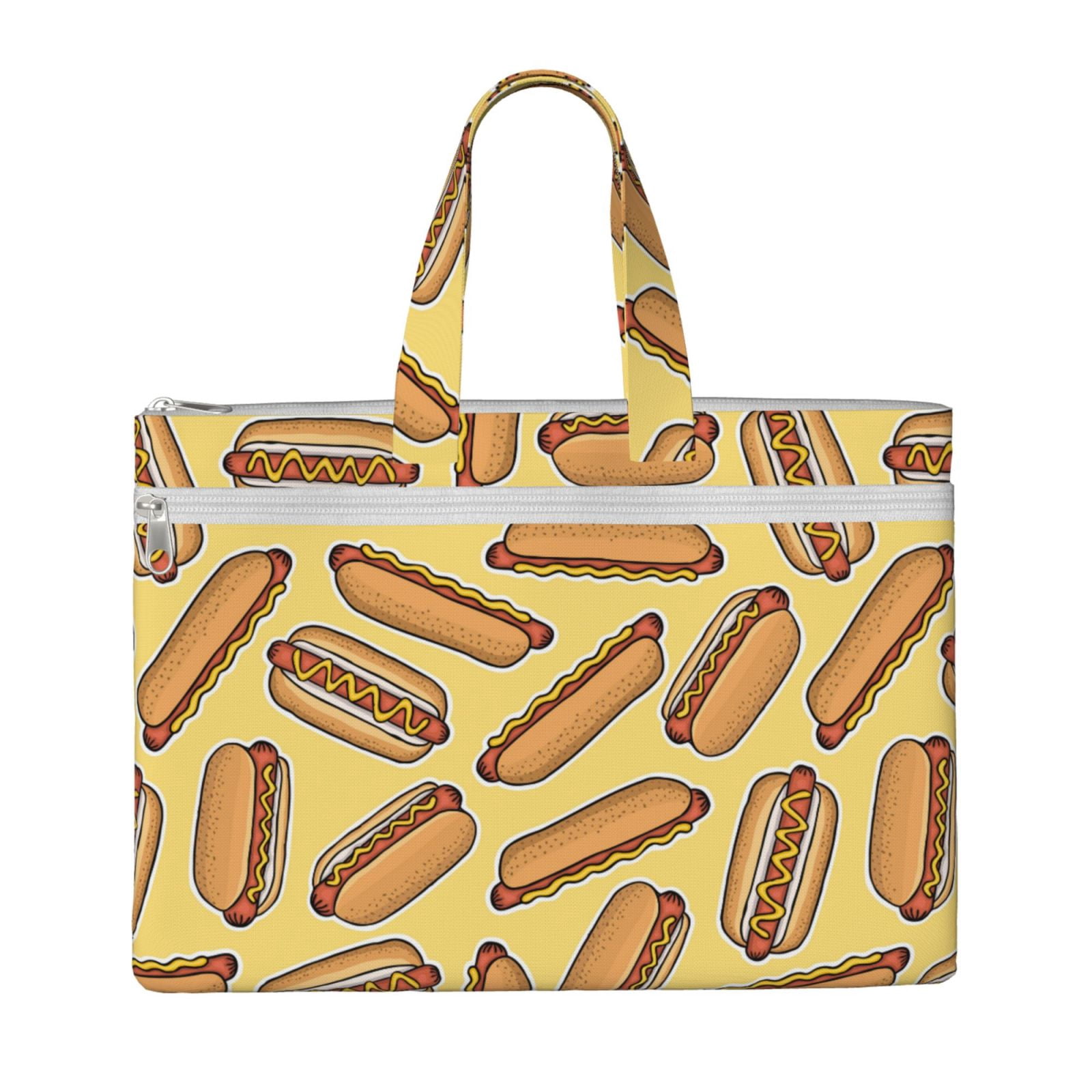 Cauagu Hot Dogs Pattern Canvas Tote File Bag, Zipper Tote Bag Business ...