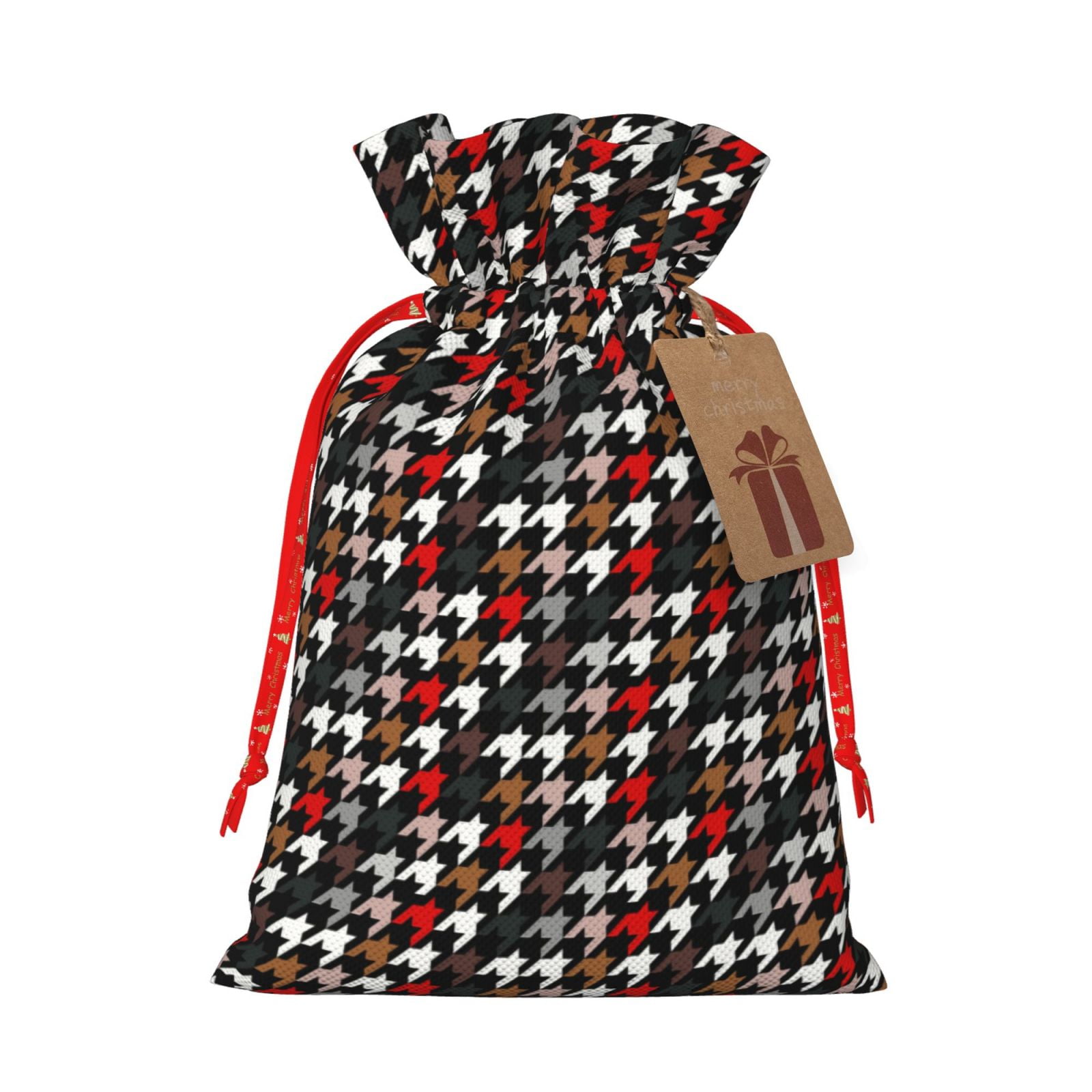Cauagu Houndstooth Green Red Pattern Christmas Gift Bag,Drawstring Xmas ...