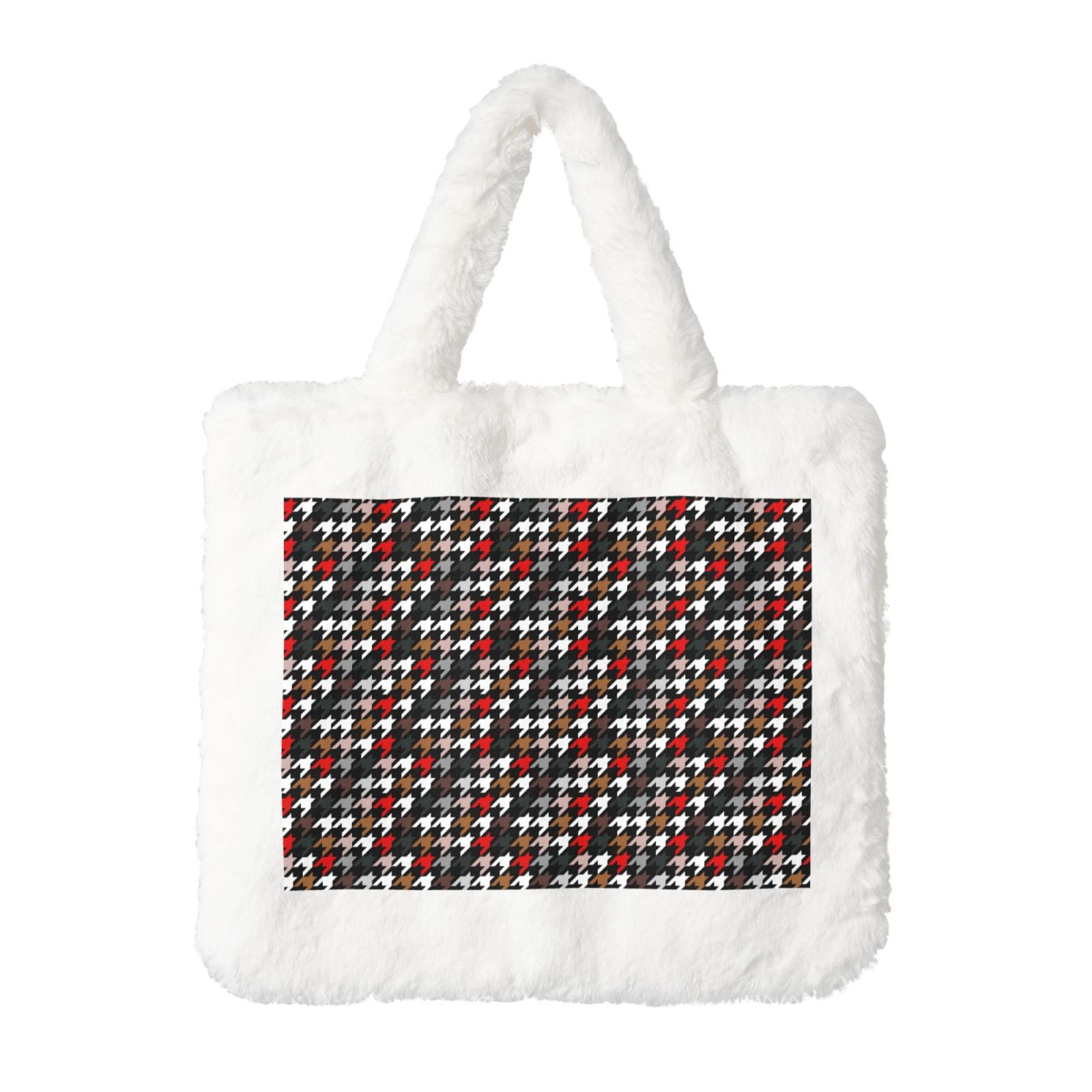 Cauagu Houndstooth Green Red Pattern Women's Plush Tote Bag,Soft ...