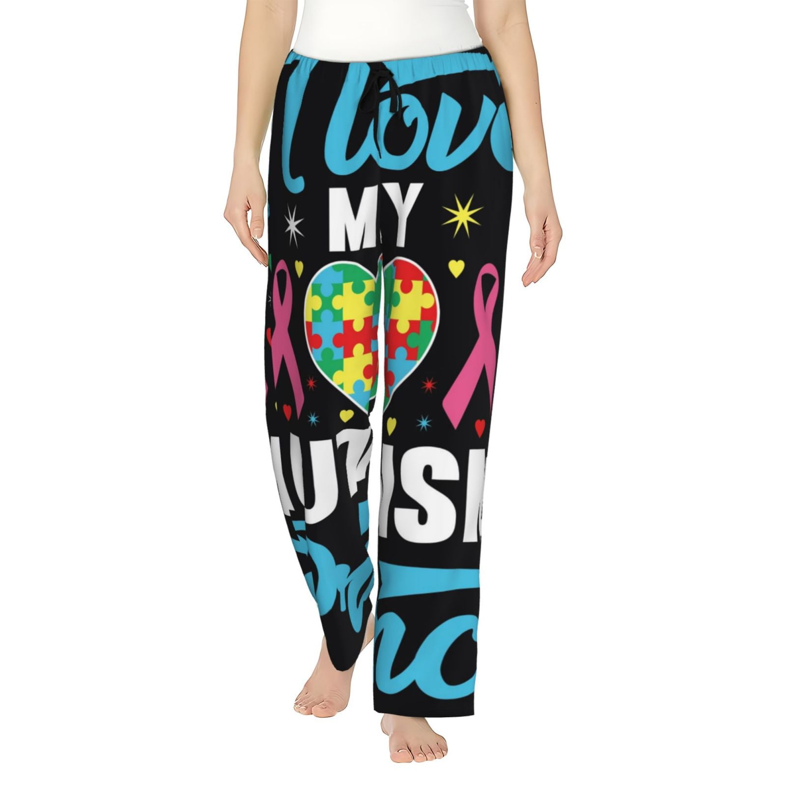 Cauagu I Love My Autism Pajama Pants for Women Loose Fit Wide Leg ...