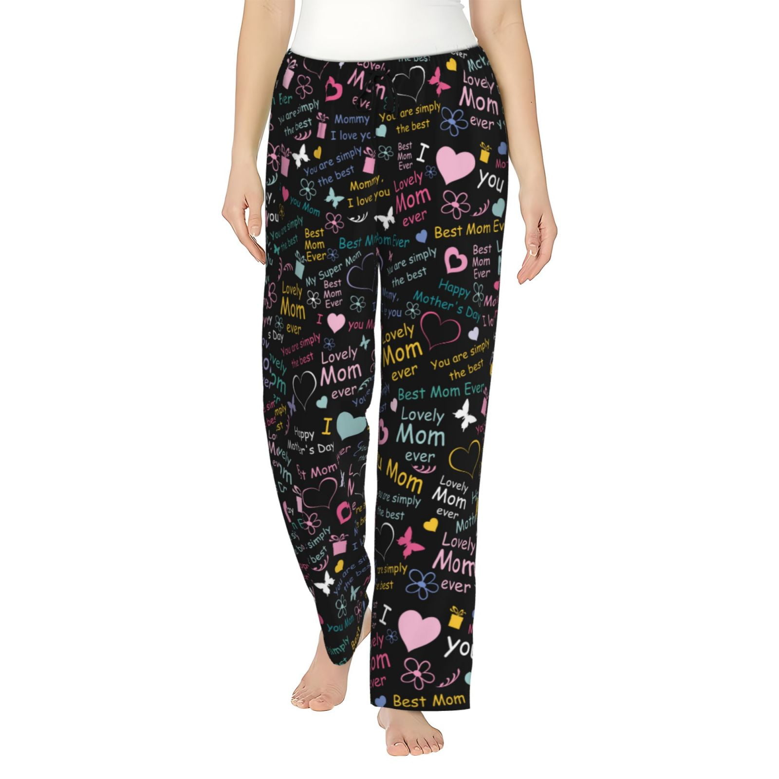 Cauagu I love you Mom Pajama Pants for Women Loose Fit Wide Leg Trouser ...