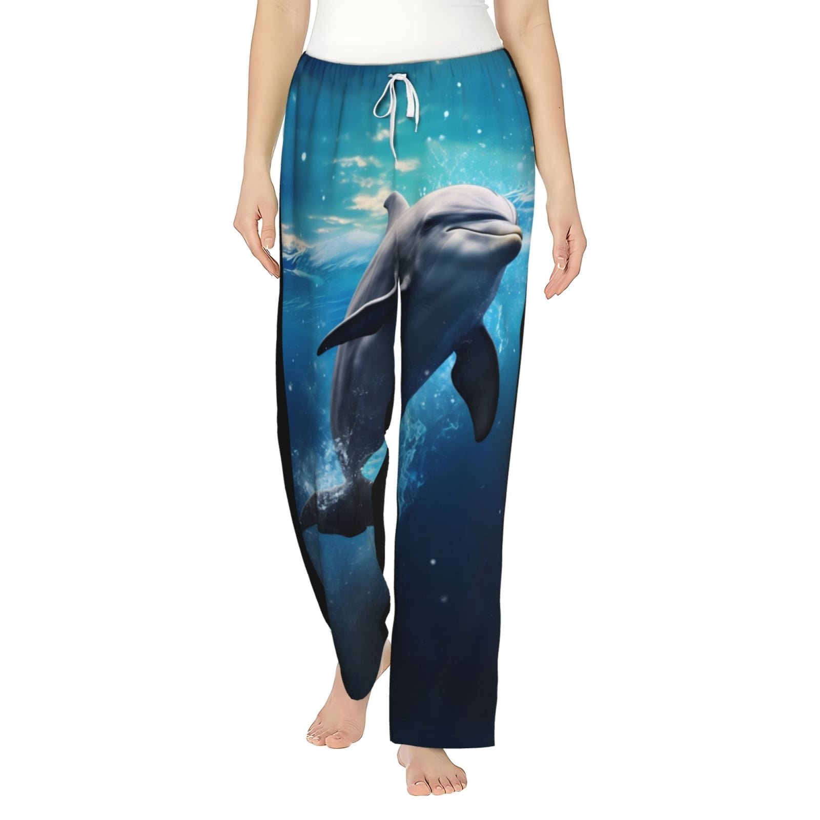 Cauagu Ice Blue Ocean Cute Dolphin Pajama Pants for Women Loose Fit ...