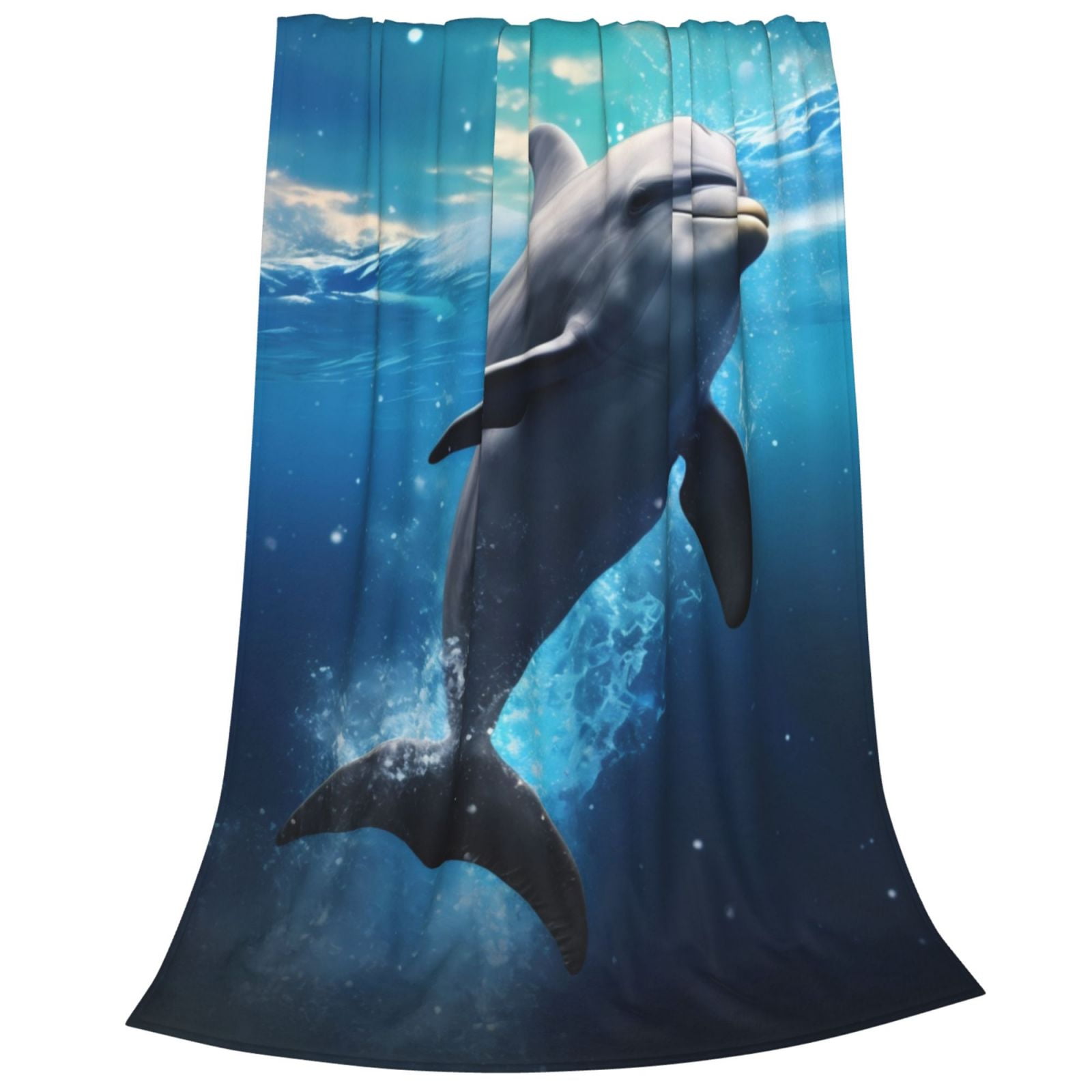 Cauagu Ice Blue Ocean Cute Dolphin Pattern Flannel Bed Blankets,Fleece ...