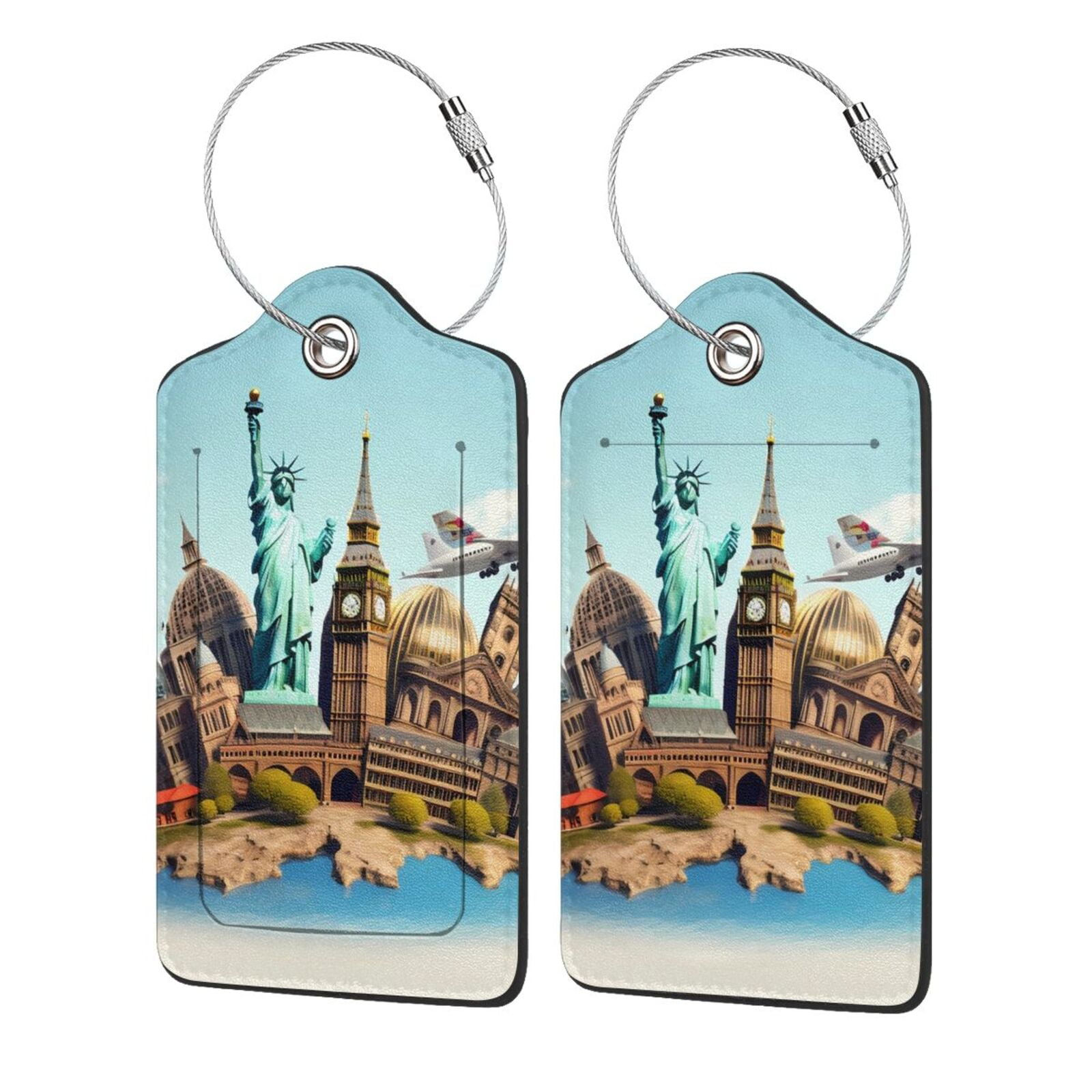 Cauagu Iconic Global Landmarks Pattern Luggage Tags,Leather Luggage ...