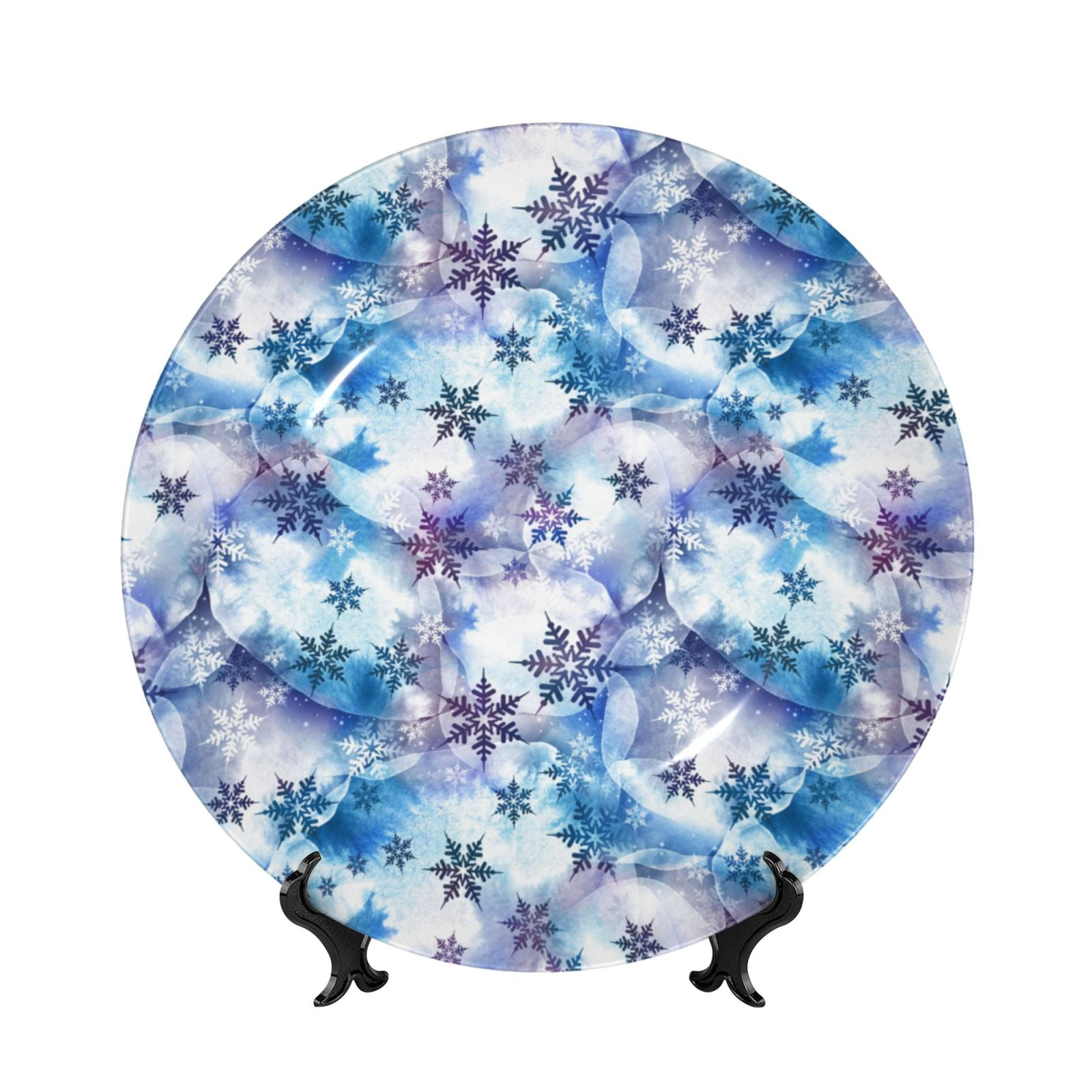 Cauagu Icy Blue Snowflakes Print Bone China Decorative Plate, Wall ...