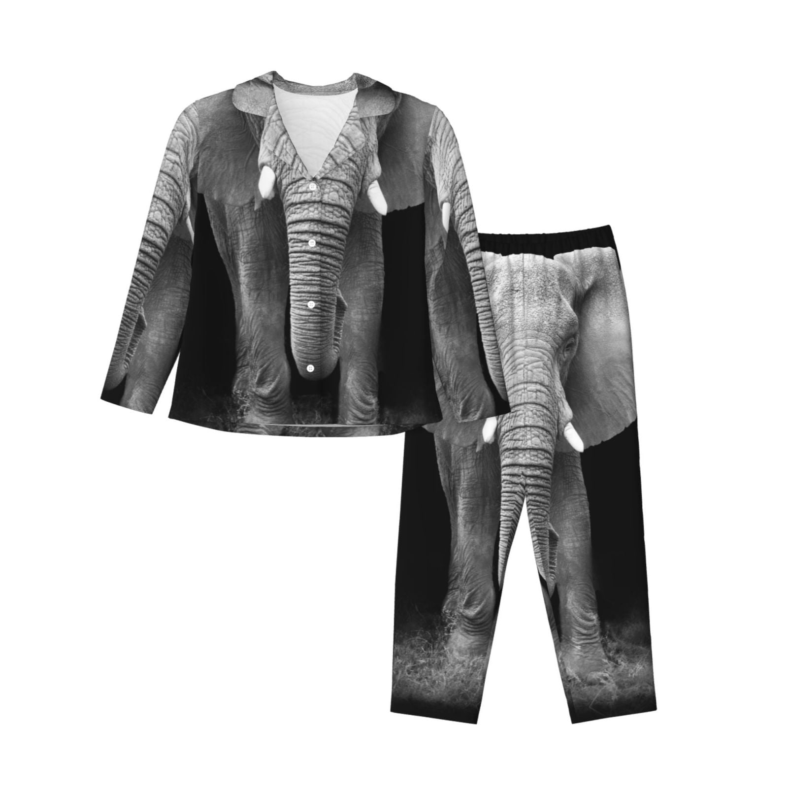 Cauagu Indian Elephant Print Women's Long-Sleeve Pajamas Set Soft Pj ...