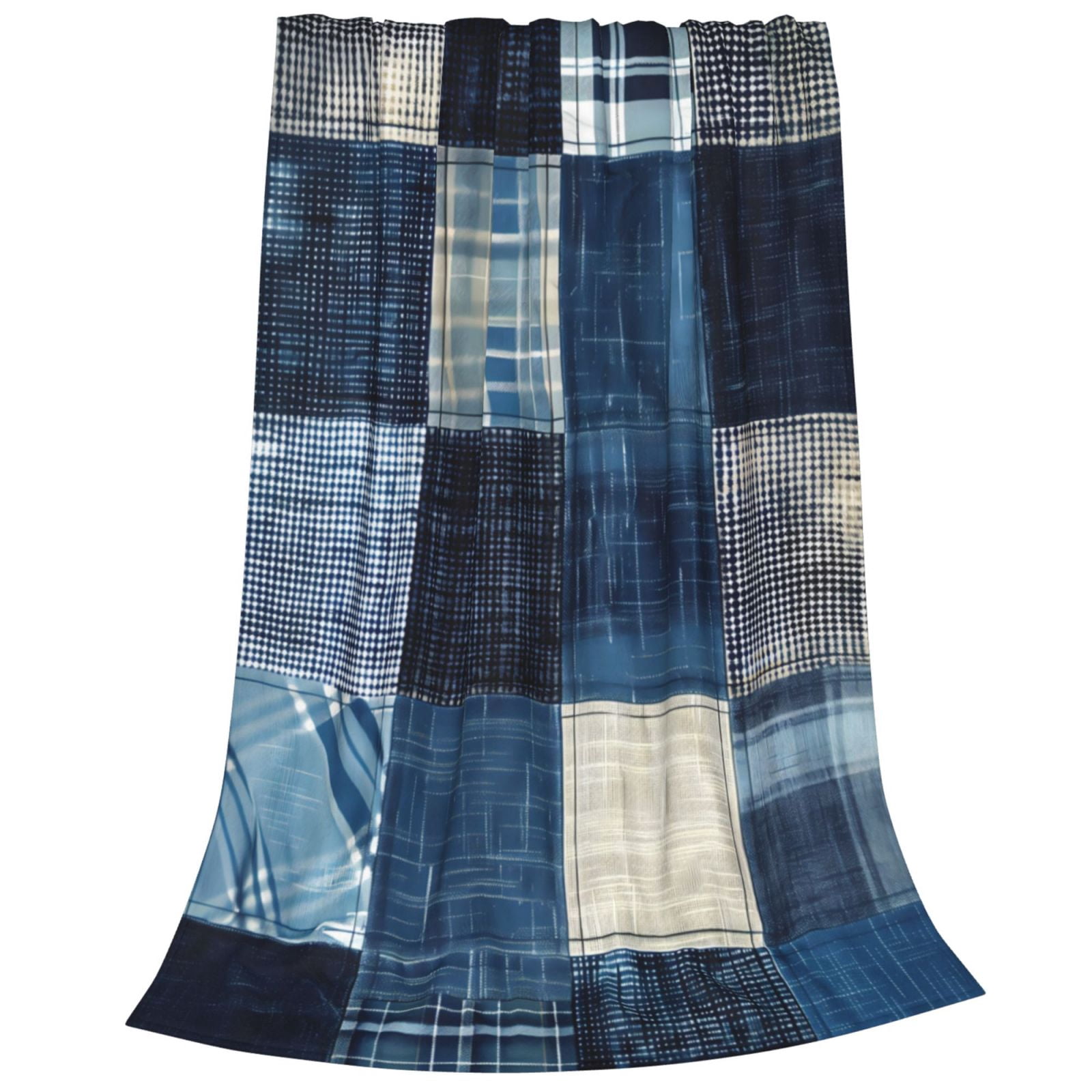 Cauagu Indigo Patchwork Quilt Pattern Flannel Bed Blankets,Fleece ...