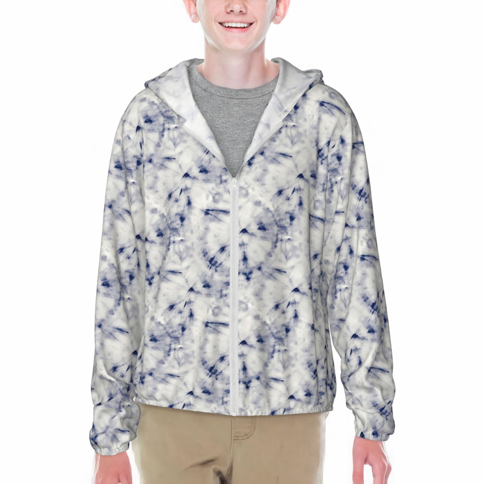 Cauagu Indigo Tie Dye Print Sun Protection Jacket for Teen,Full-Zipper ...