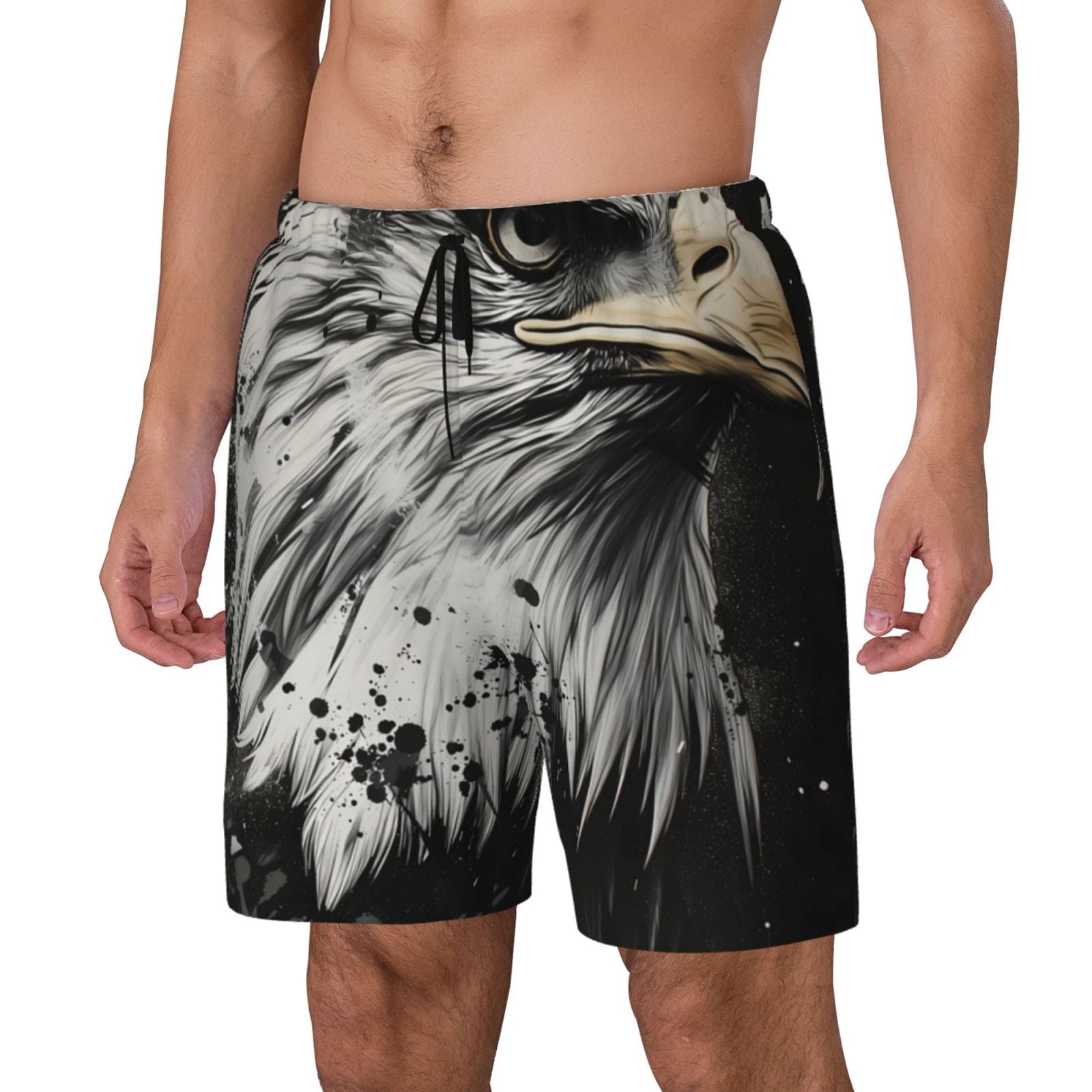Cauagu Ink Style Bald Eagle Print Mens Swim Trunks Quick Dry Board ...
