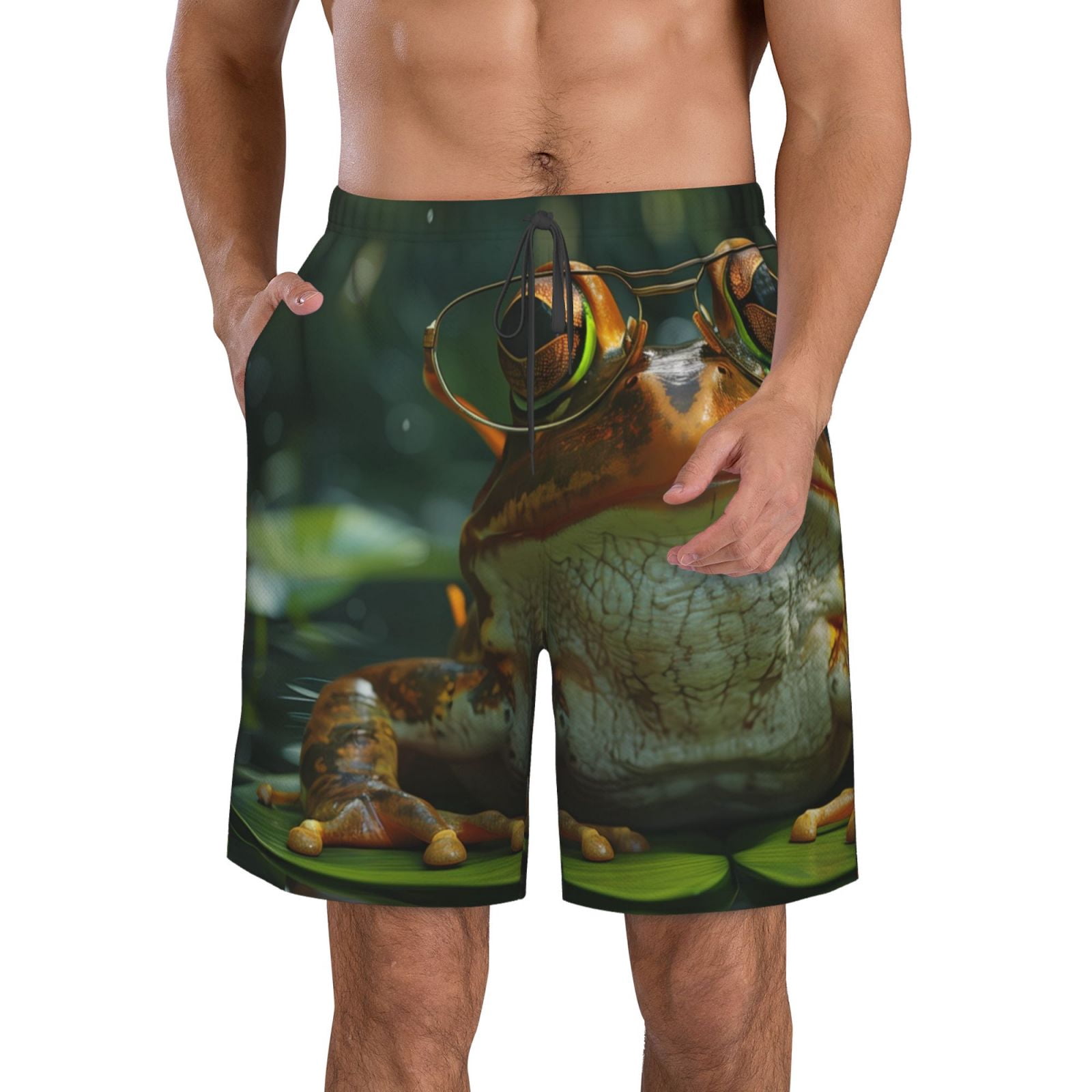 Cauagu Intellectual Frog Pond Print Men's Swim Trunks,Hawaiian Bathing ...