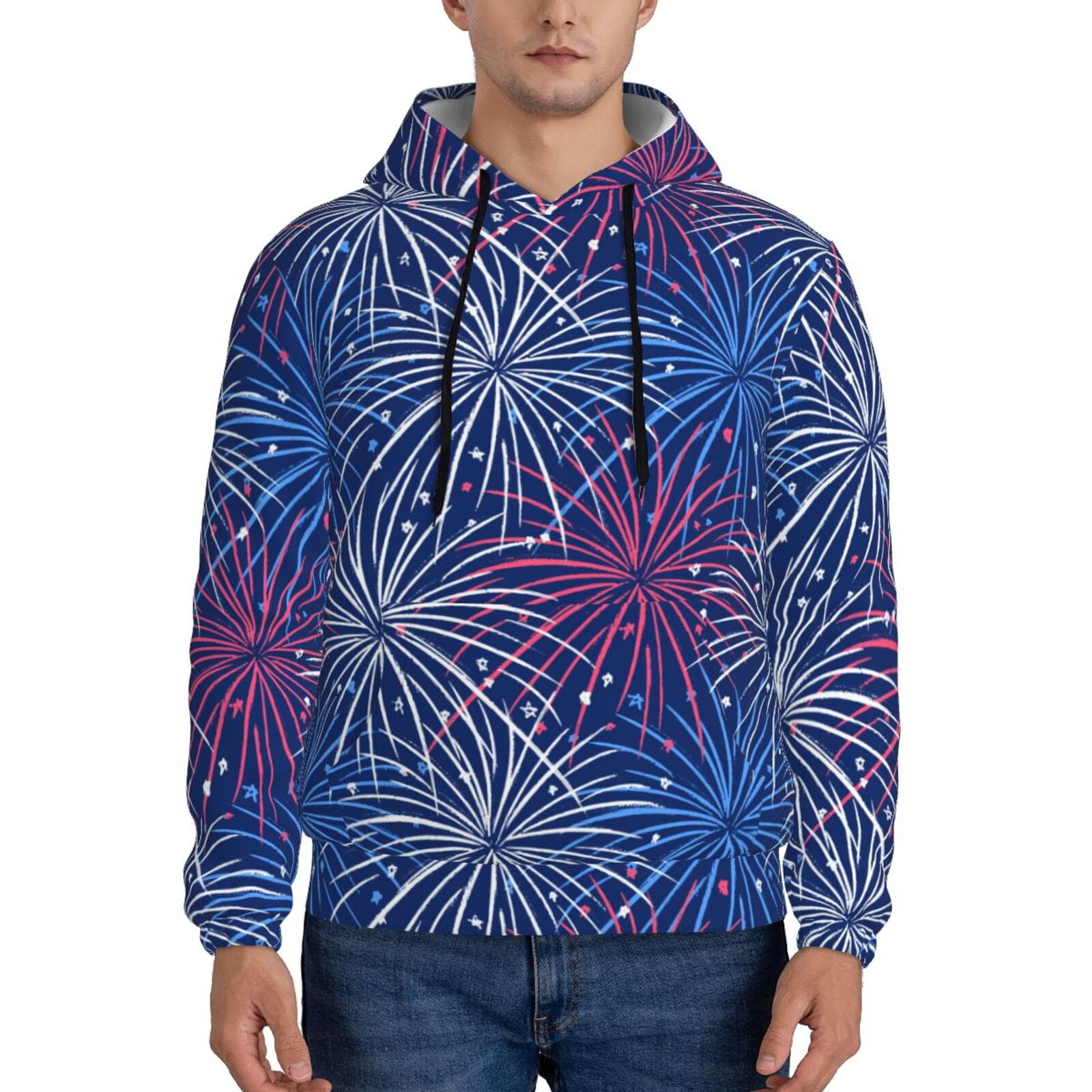 Cauagu Ireworks In The Night Sky for Men's Pullover Hooded Sweatshirt ...