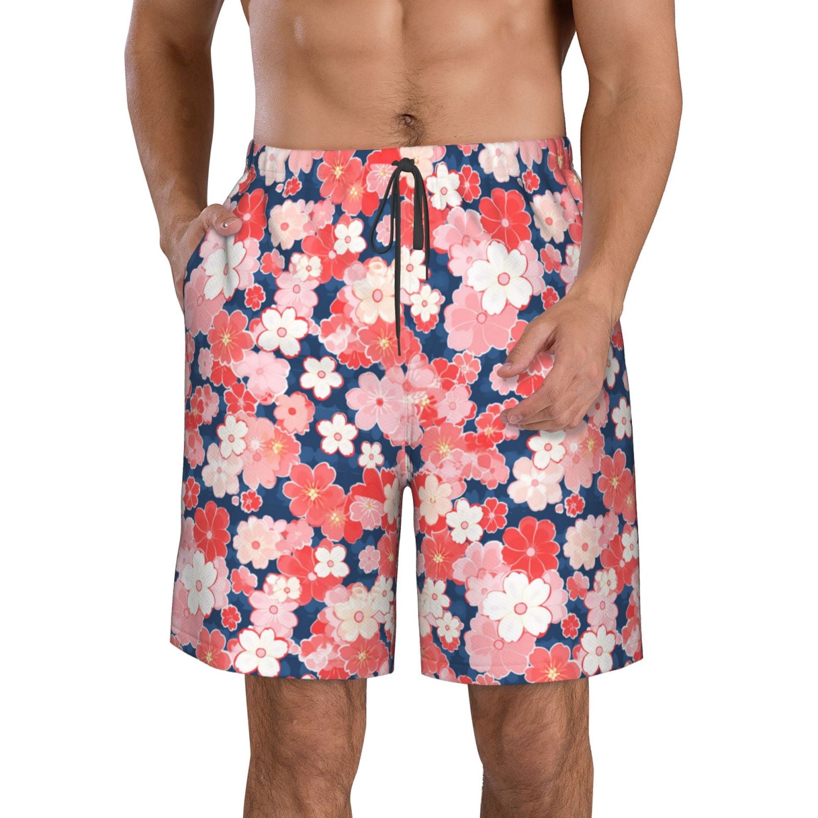 Cauagu Japanese Cherry Blossoms Print Men's Swim Trunks,Hawaiian ...