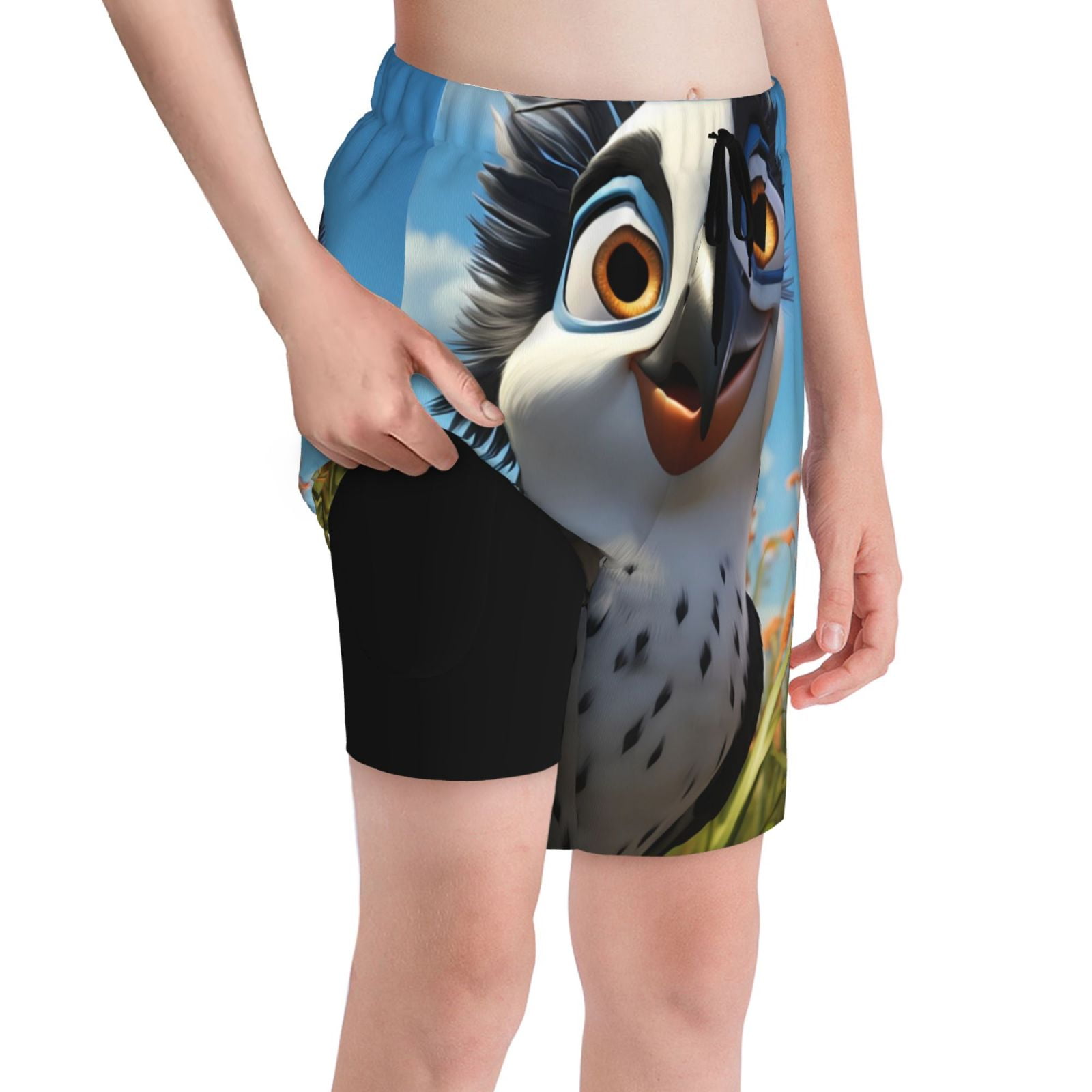 Cauagu Joyful Animated Bird Print Swim Trunks for Men,Youth Boys Swim ...