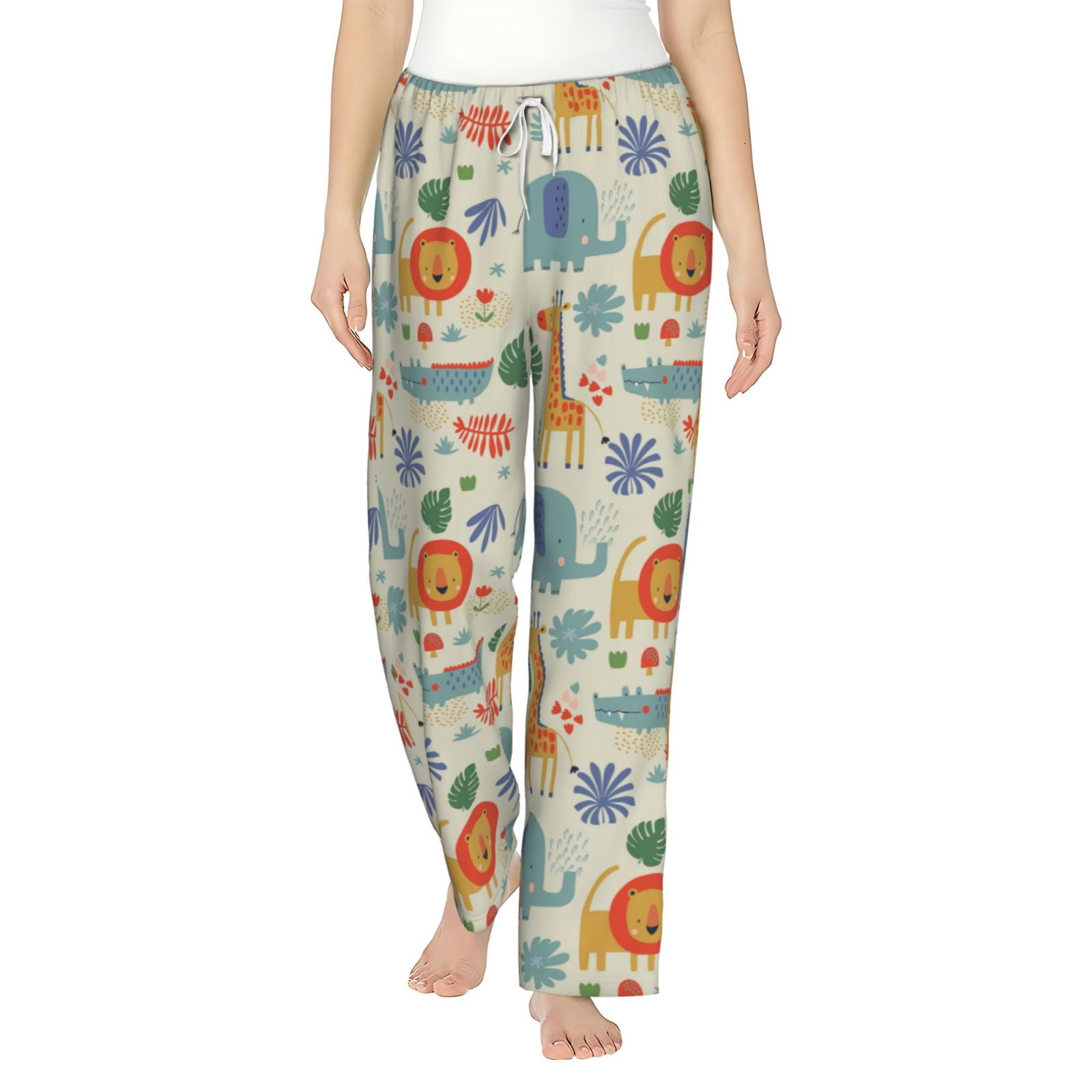 Cauagu Jungle Animals Pajama Pants for Women Loose Fit Wide Leg Trouser ...