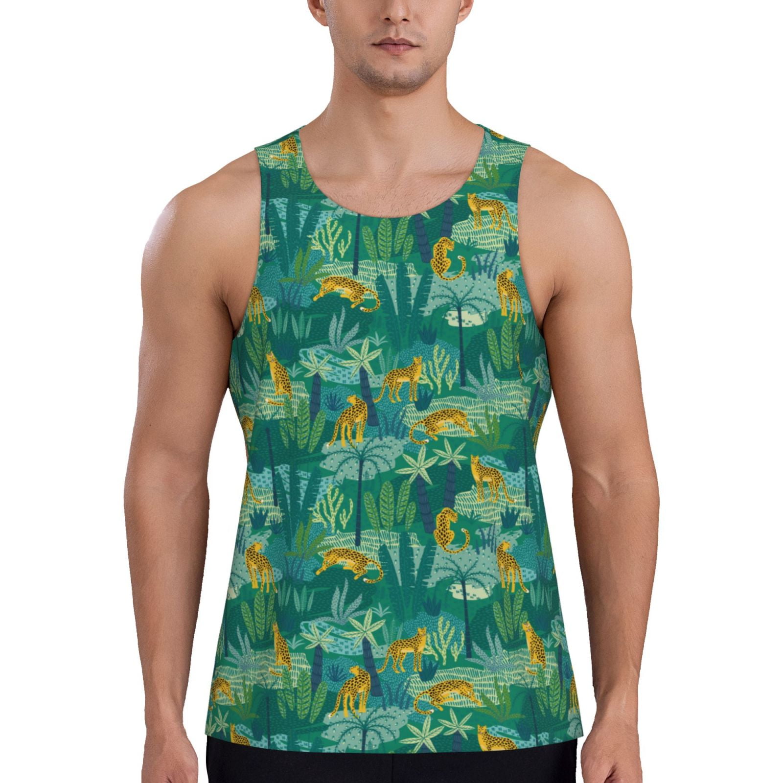 Cauagu Jungle Leopard Print Men's Sleeveless Muscle Shirts,Tank Tops ...
