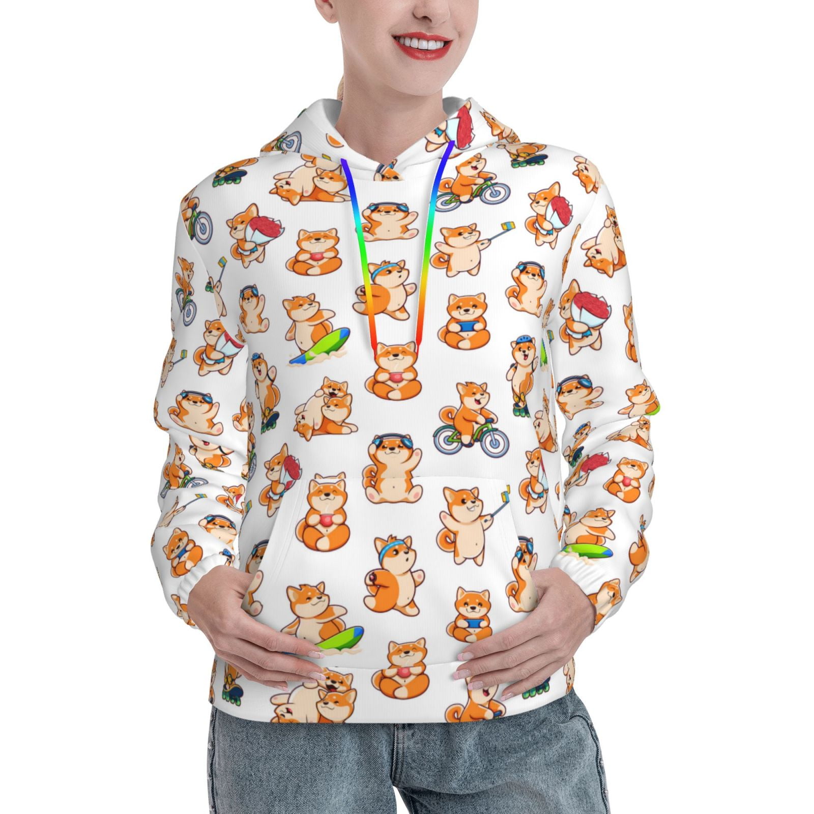 Cauagu Kawaii Shiba Dog for Women's Hooded Sweatshirts Pullover Hoodie for Women Fall Workout ...