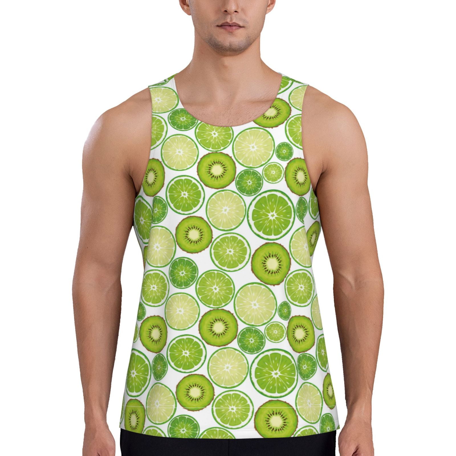 Cauagu Kiwi Lemon Print Men's Sleeveless Muscle Shirts,Tank Tops Quick ...