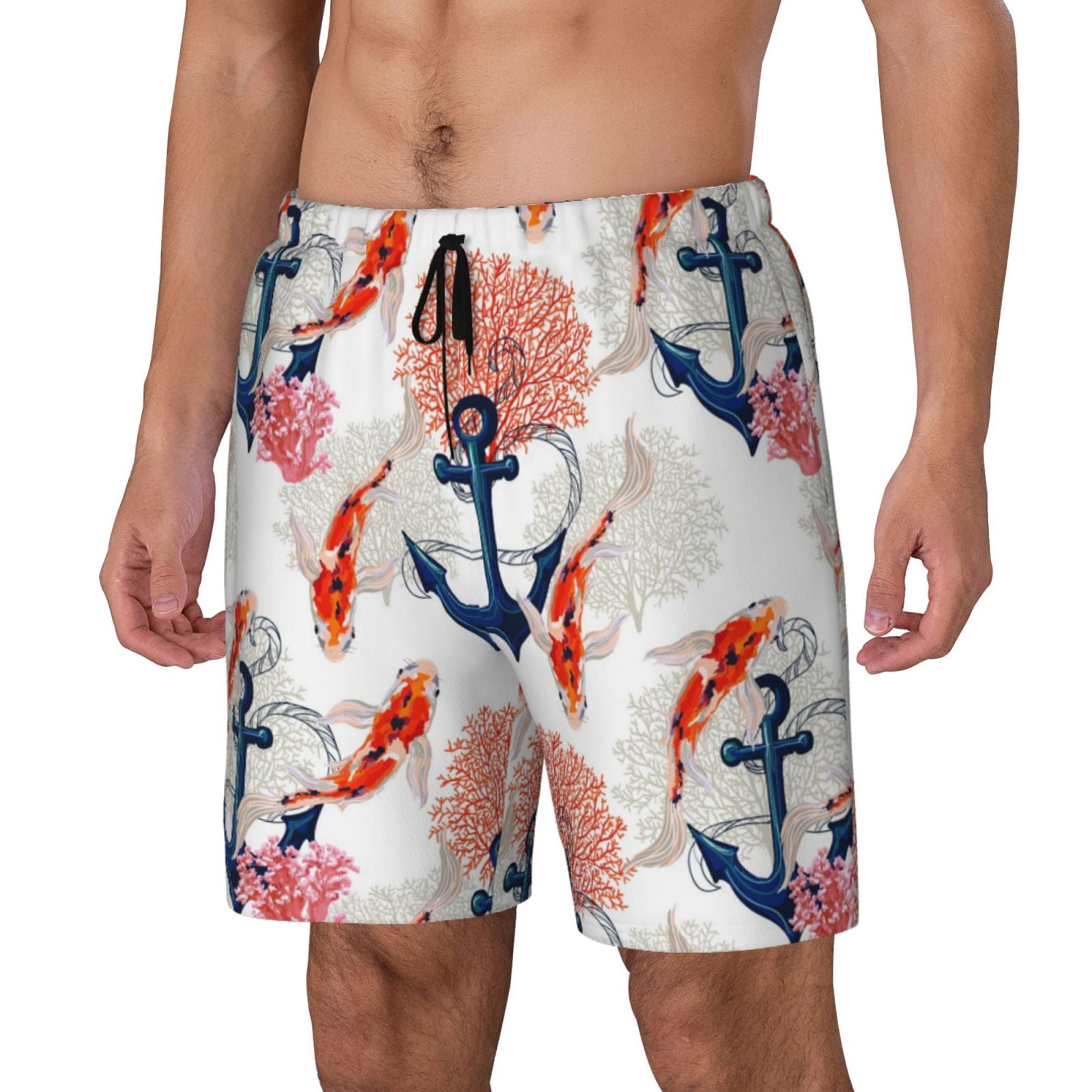 Cauagu Koi Fish And Corals Print Mens Swim Trunks Quick Dry Board ...