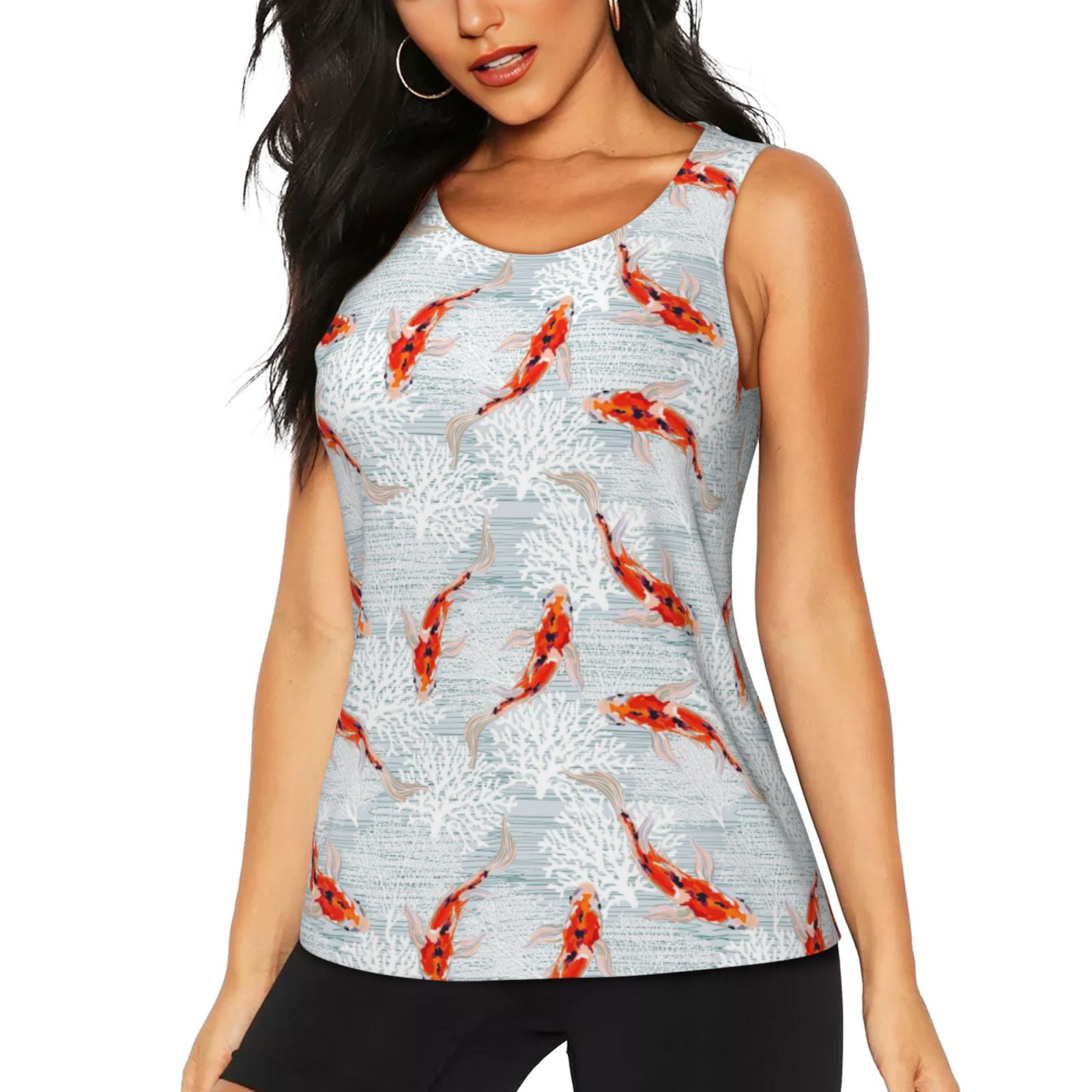 Cauagu Koi Fish Corals,Spring Summer for Women's Workout Tank Tops ...