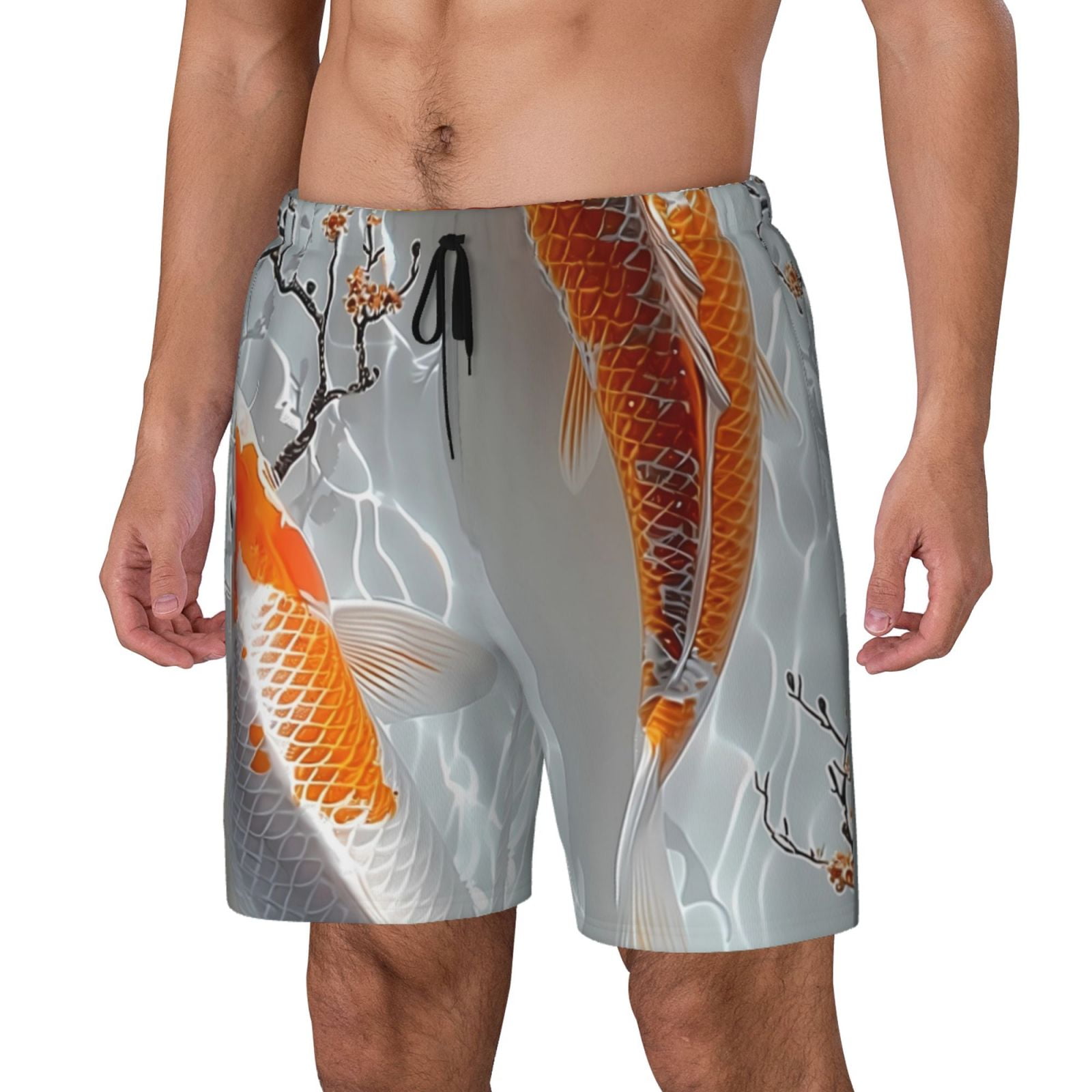 Cauagu Koi Fish Water Print Mens Swim Trunks Quick Dry Board Shorts ...