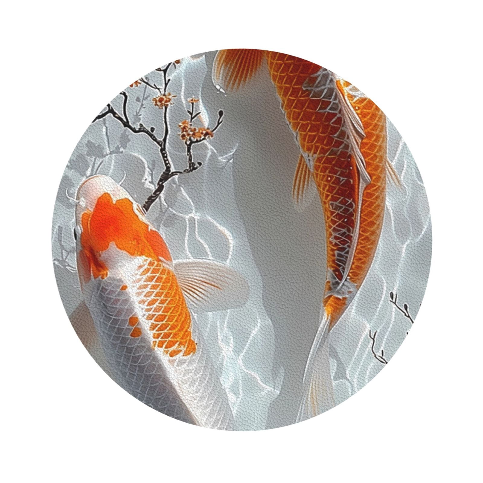 Cauagu Koi Fish Water for Round Coaster,Drink Coasters Set of 4 Leather ...
