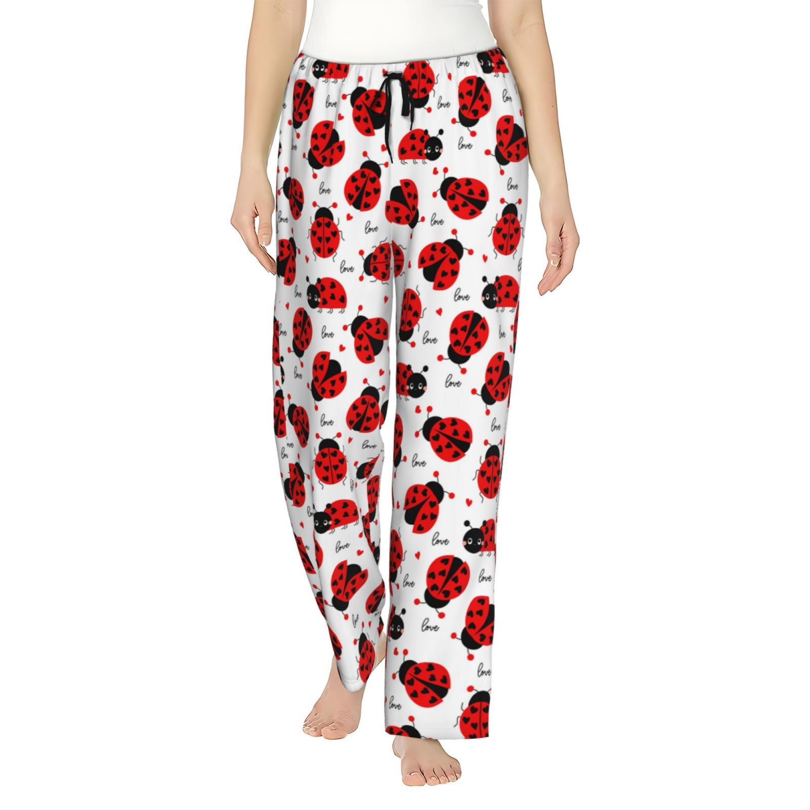 Cauagu Ladybug And Heart Pajama Pants for Women Loose Fit Wide Leg ...