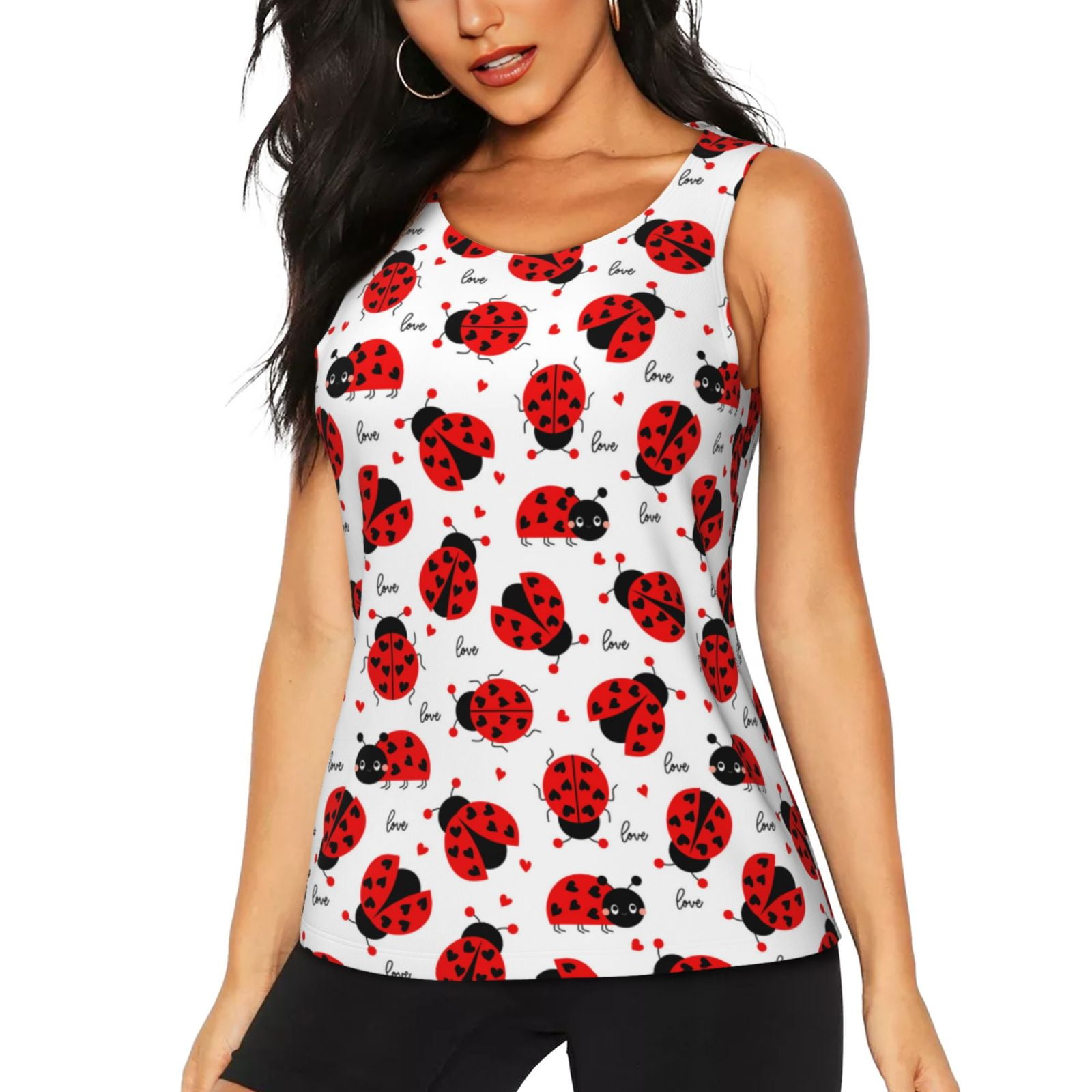 Cauagu Ladybug And Heart for Women's Workout Tank Tops Sleeveless ...