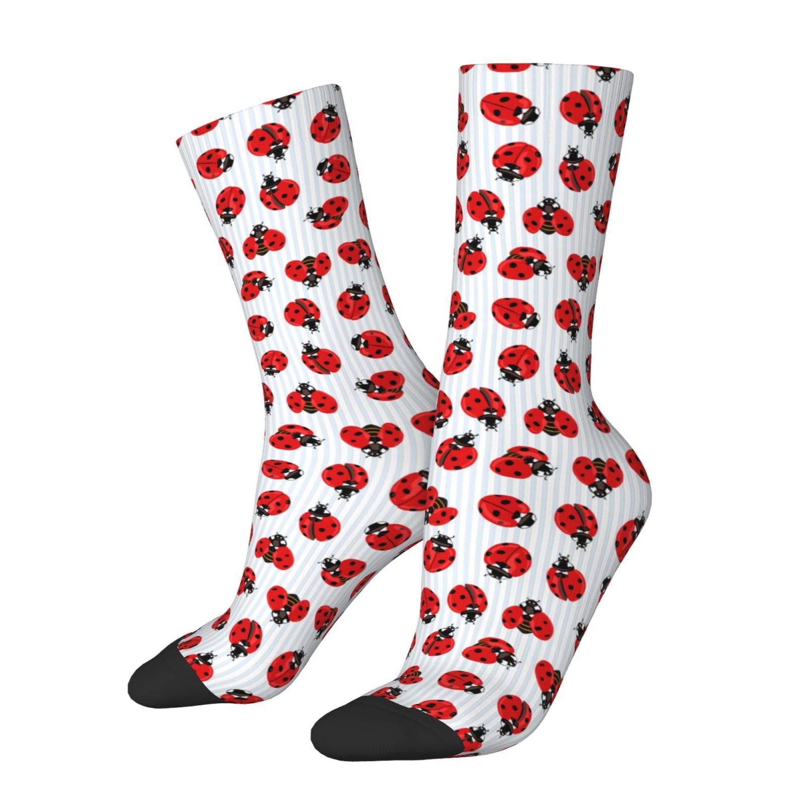 Cauagu Ladybug On Blue Stripes Print Crew Socks for Women and Men,Adult ...