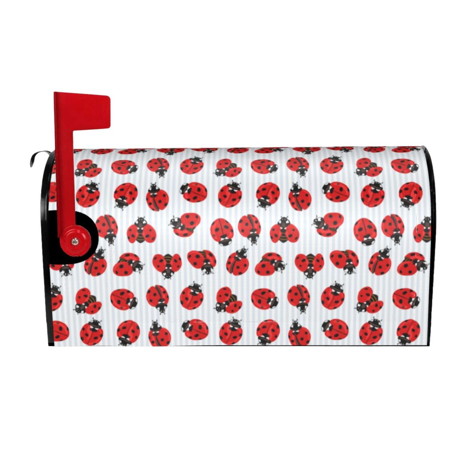 Cauagu Ladybug On Blue Stripes Pattern Magnetic Mailbox Covers, Mailbox ...
