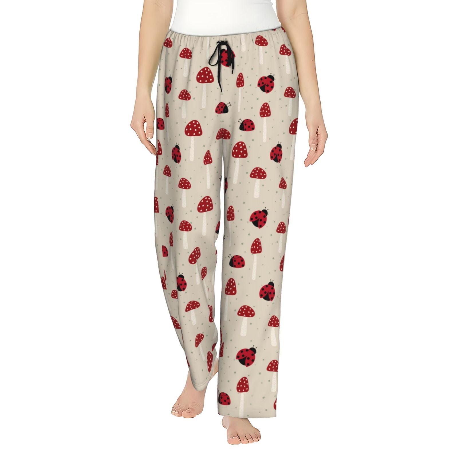 Cauagu Ladybug With Mushroom Pajama Pants for Women Loose Fit Wide Leg ...