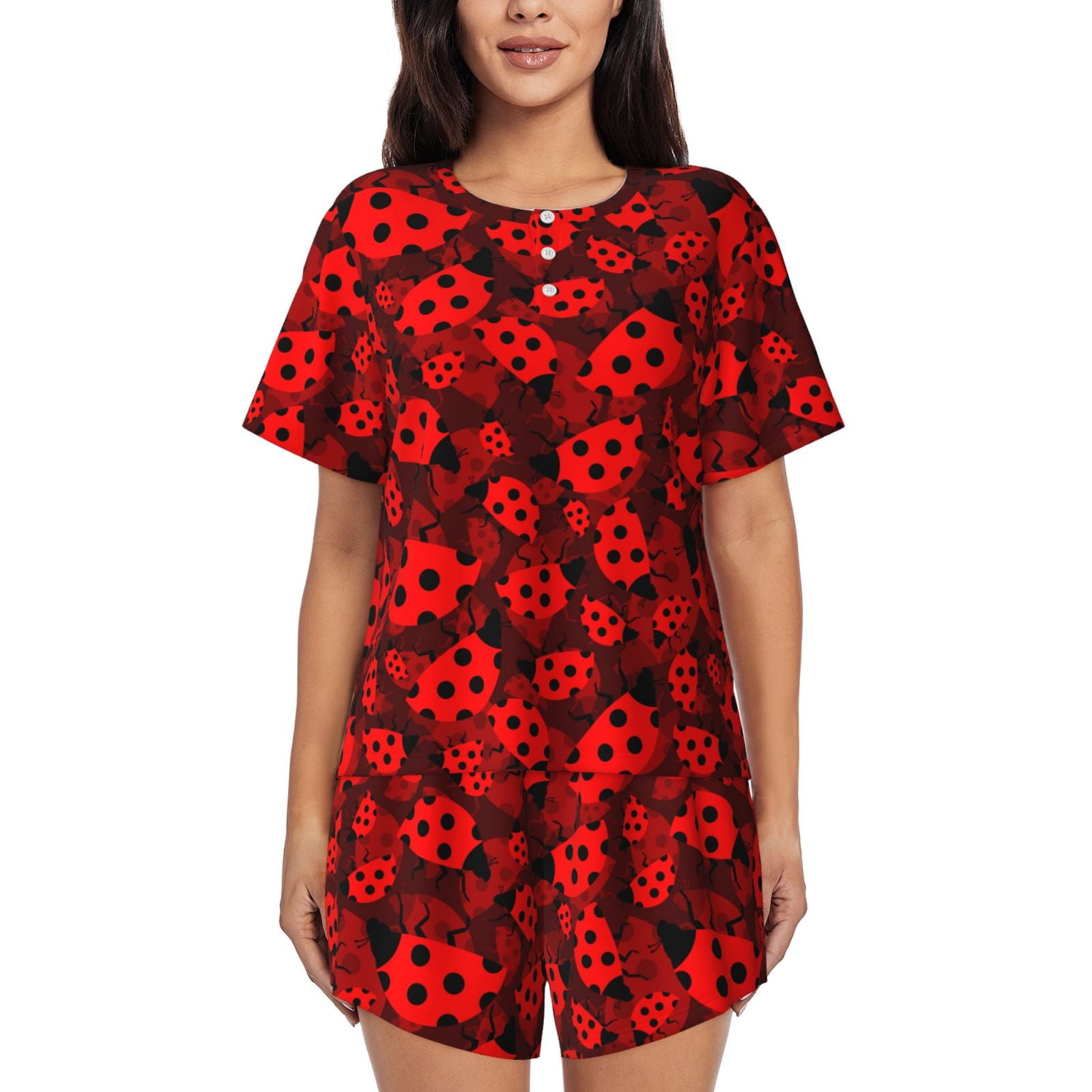 Cauagu Ladybugs 1 for Women's Round Neck Pajama Set,Short-Sleeved ...