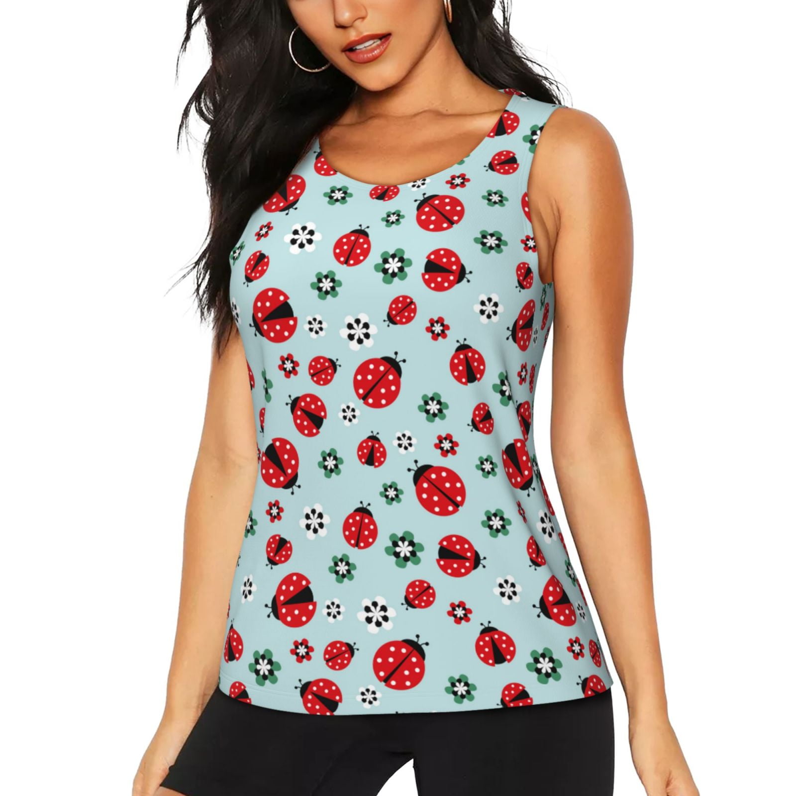 Cauagu Ladybugs And Flowers 1 for Women's Workout Tank Tops Sleeveless ...