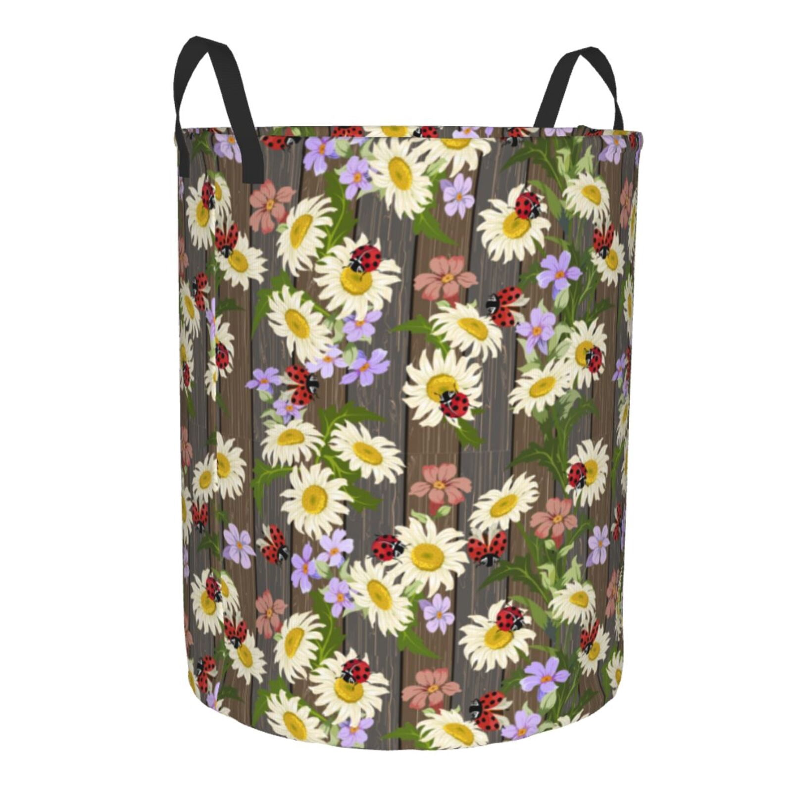 Cauagu Ladybugs And Flowers On A Wooden for Laundry Basket,Collapsible ...