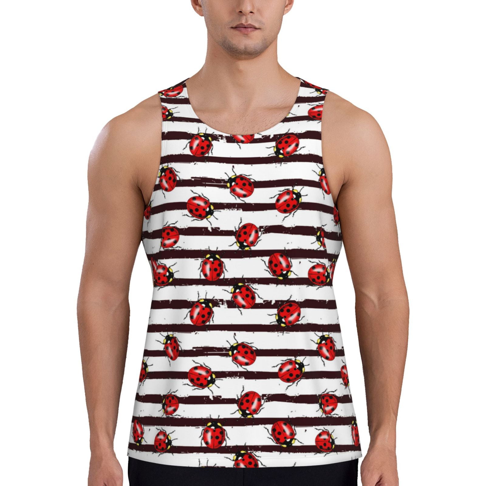 Cauagu Ladybugs on Black and White Striped1 Print Men's Sleeveless ...