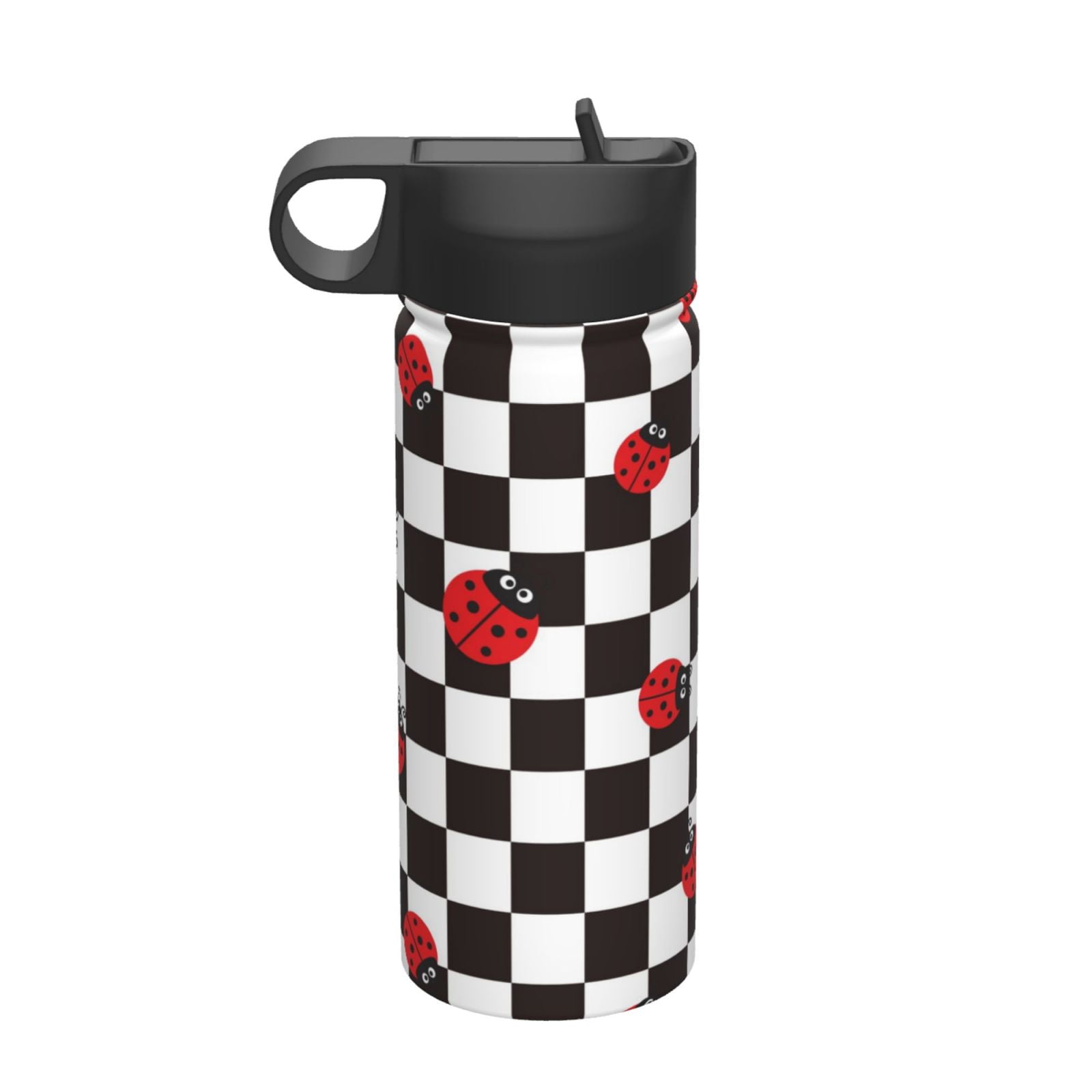 Cauagu Ladybugs Of Black And White Checkers for 18 oz Water Bottle With ...