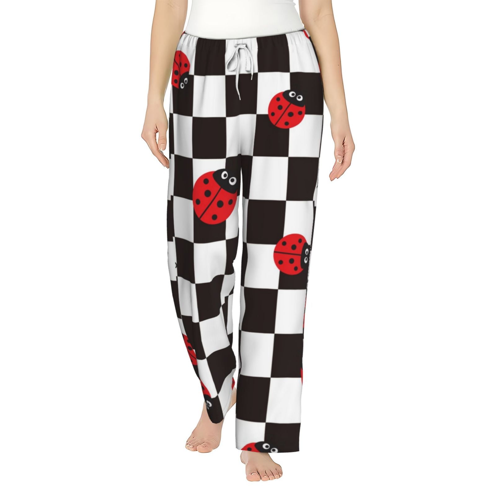 Cauagu Ladybugs Of Black And White Checkers Pajama Pants for Women ...