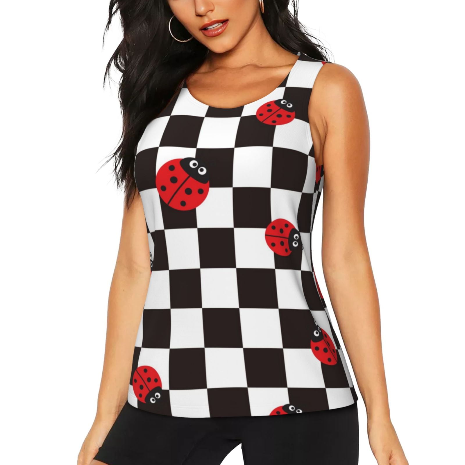 Cauagu Ladybugs Of Black And White Checkers for Women's Workout Tank ...