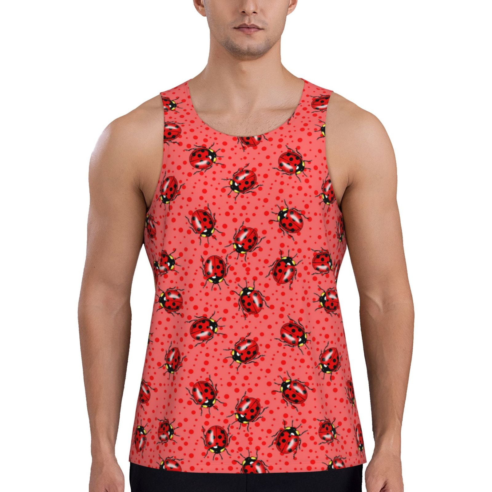 Cauagu Ladybugs On Red Polka Dot Print Men's Sleeveless Muscle Shirts ...