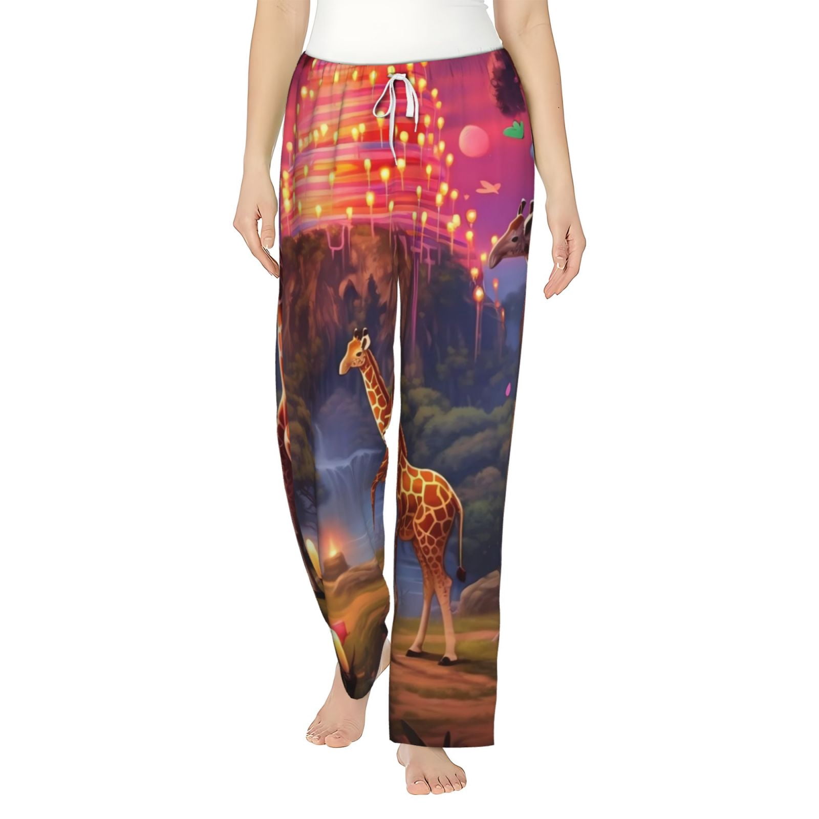 Cauagu Lantern Giraffes Magical Forest Pajama Pants for Women Loose Fit ...
