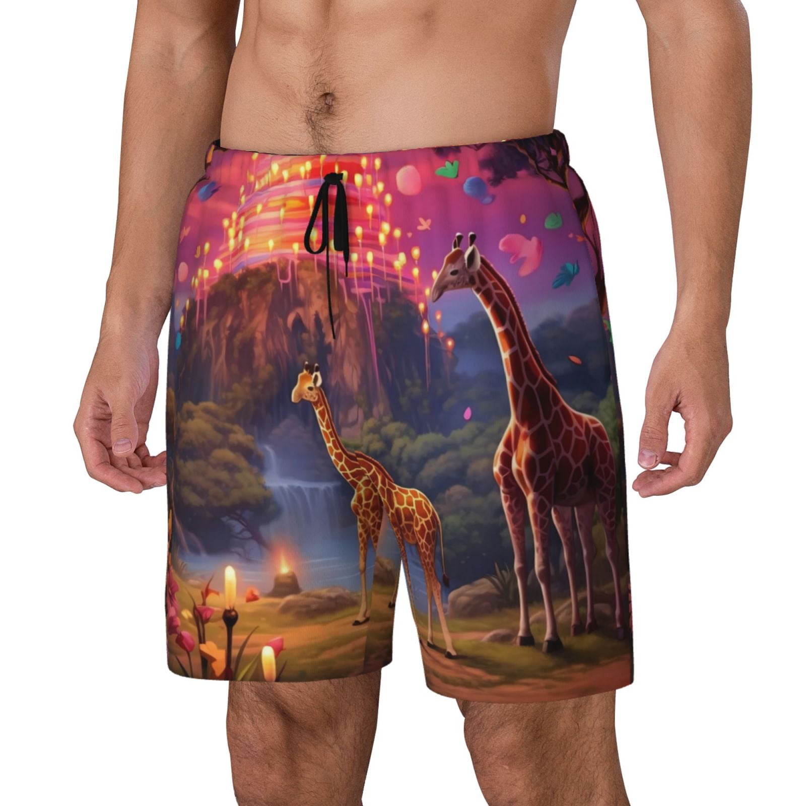 Cauagu Lantern Giraffes Magical Forest Print Mens Swim Trunks Quick Dry ...