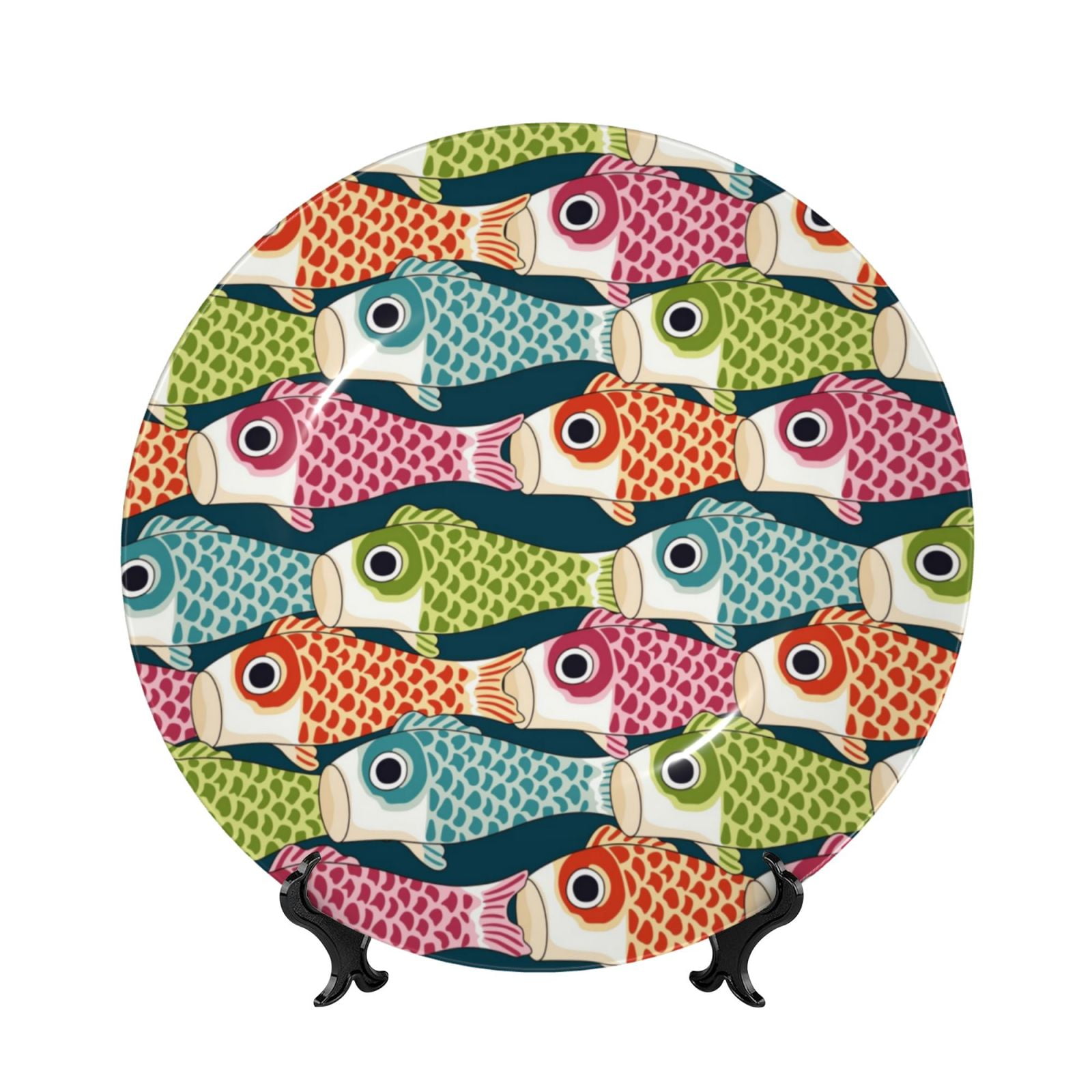 Cauagu Lantern Koi Fish Print Bone China Decorative Plate, Wall Mount ...