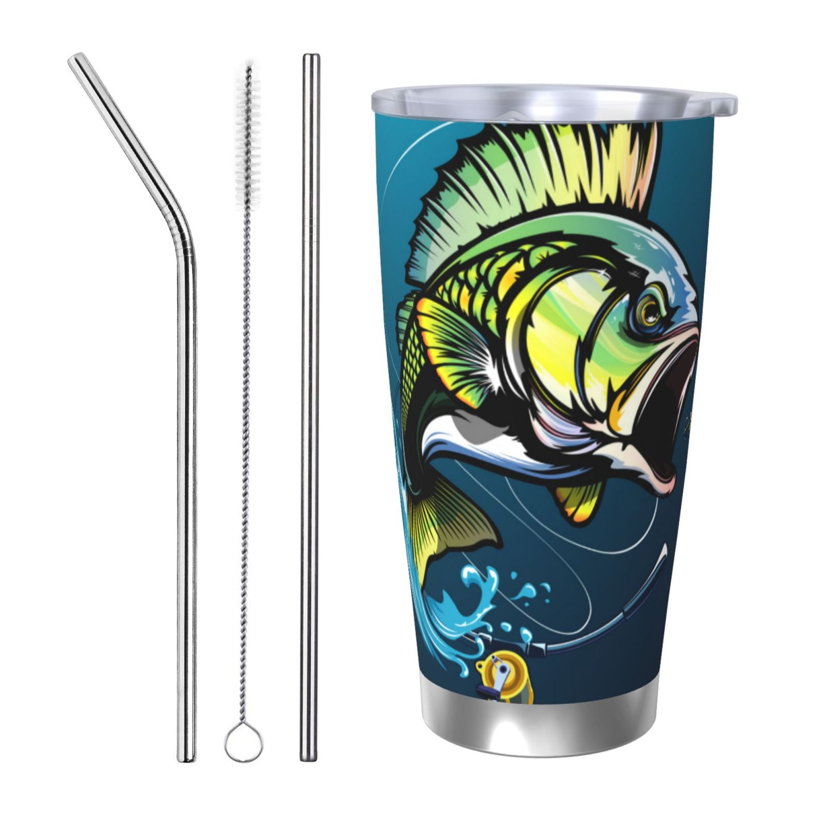 Cauagu Largemouth Bass Fish Pattern 20oz Tumbler,Stainless Steel Vacuum ...
