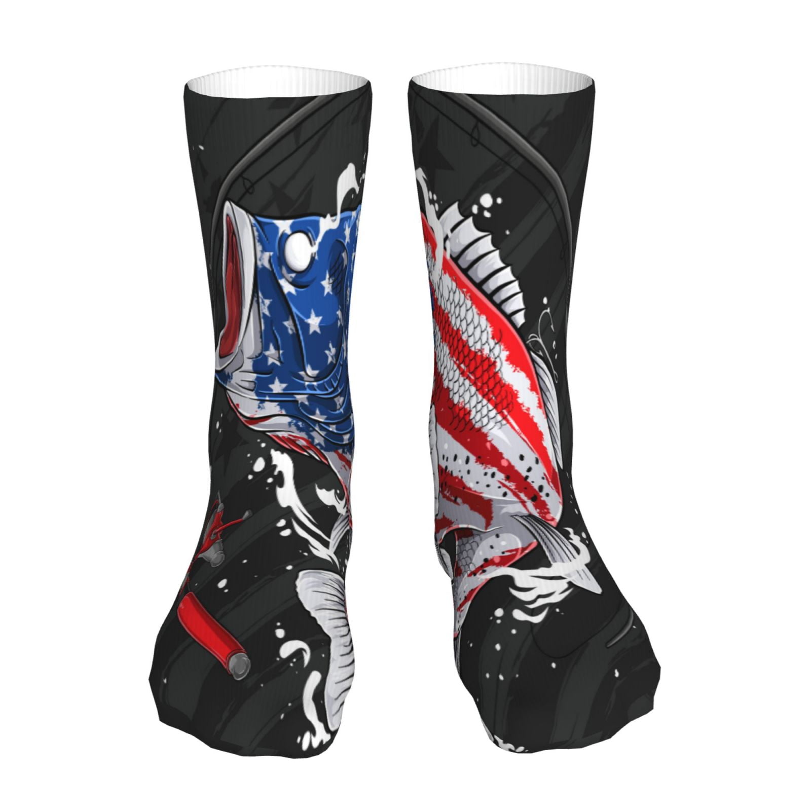 Cauagu Largemouth Bass Fish in USA Pattern Fun Novelty Crew Socks ...