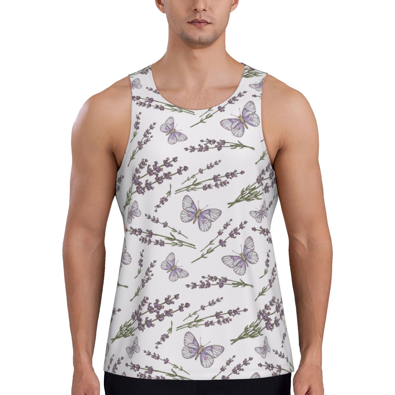 Cauagu Lavender And Butterfly Print Men's Sleeveless Muscle Shirts,Tank ...
