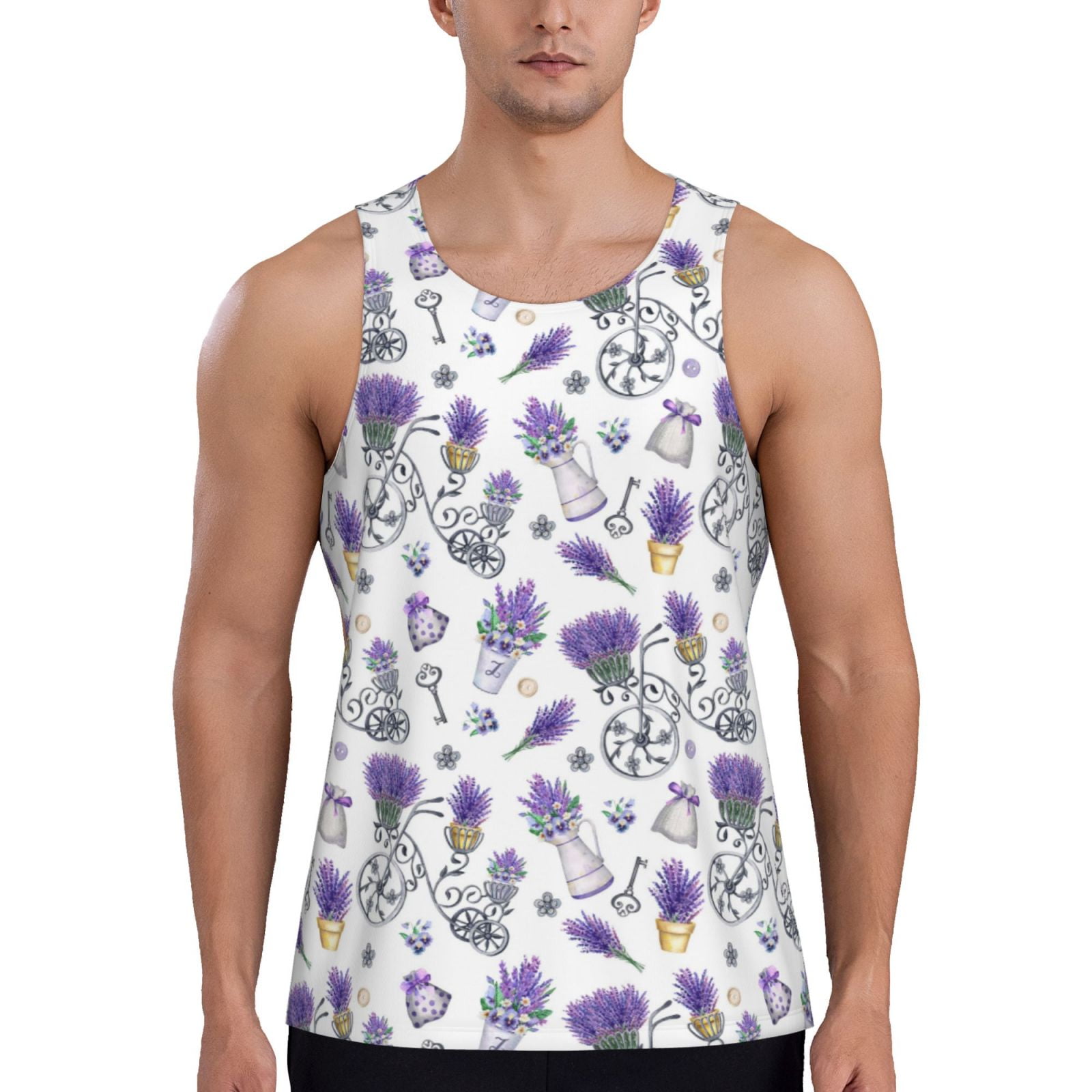 Cauagu Lavender Bicycle Print Men's Sleeveless Muscle Shirts,Tank Tops ...