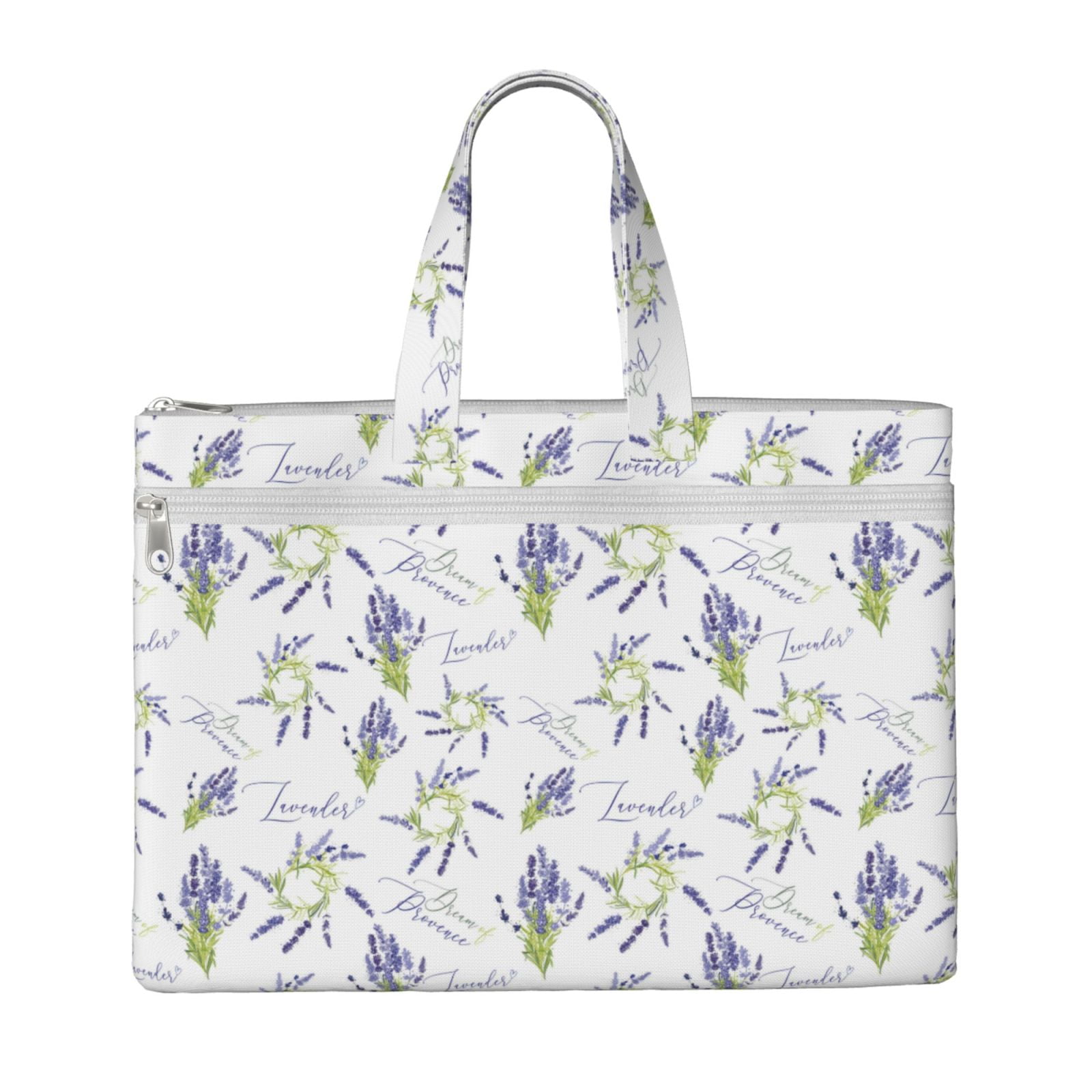 Cauagu Lavender Flowers Pattern Canvas Tote File Bag, Zipper Tote Bag ...